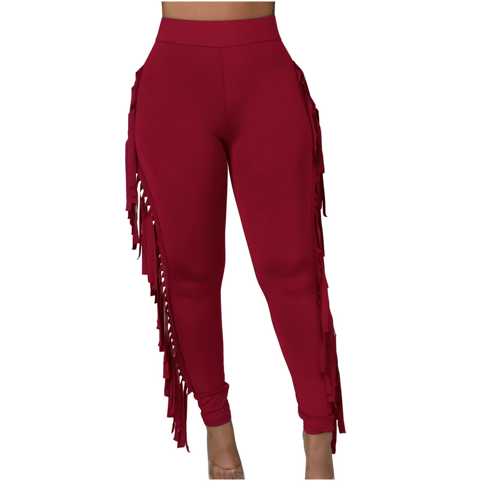 Htigea Clearance Women's Fringe Pants Elastic High Waisted Leggings ...