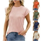 Htigea Women's Short Sleeve Dressy Tops Crewneck Textured Tops Cute ...