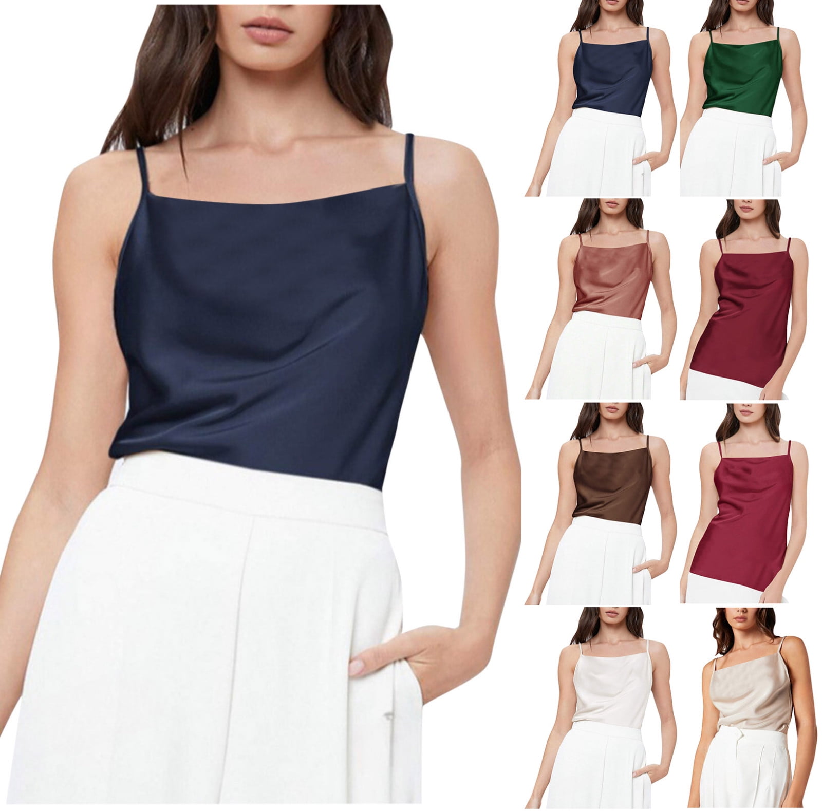 Htigea Clearance Women's Silk Satin Tank Tops 2025 Strap Sleeveless Camisole Summer Basic Blouse ...