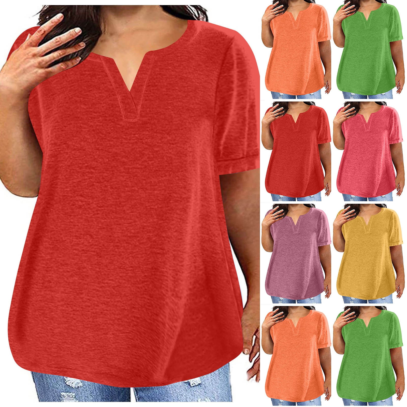 Htigea Clearance Womens Plus Size Tops V Neck T Shirts Casual Loose ...