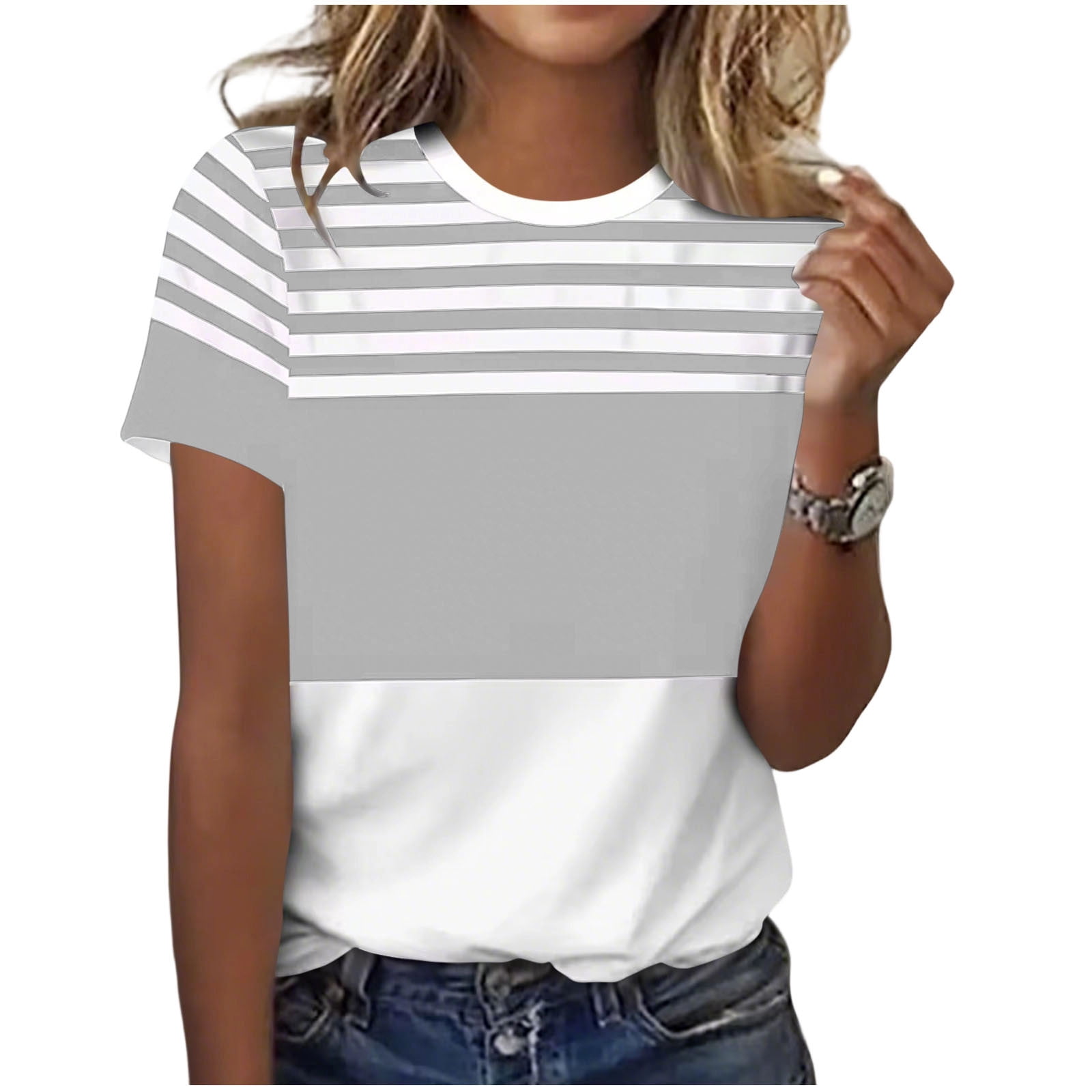 Htigea Short Sleeve T-Shirt for Women Summer Crewneck Pullover Top ...