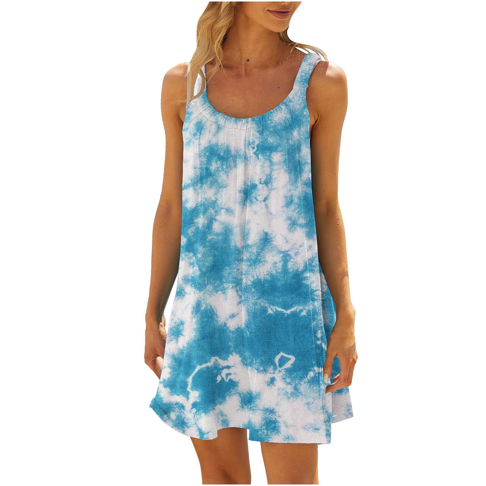 Htigea Sundresses for Women New Tie-Dye Ruffles Dresses Summer Loose ...