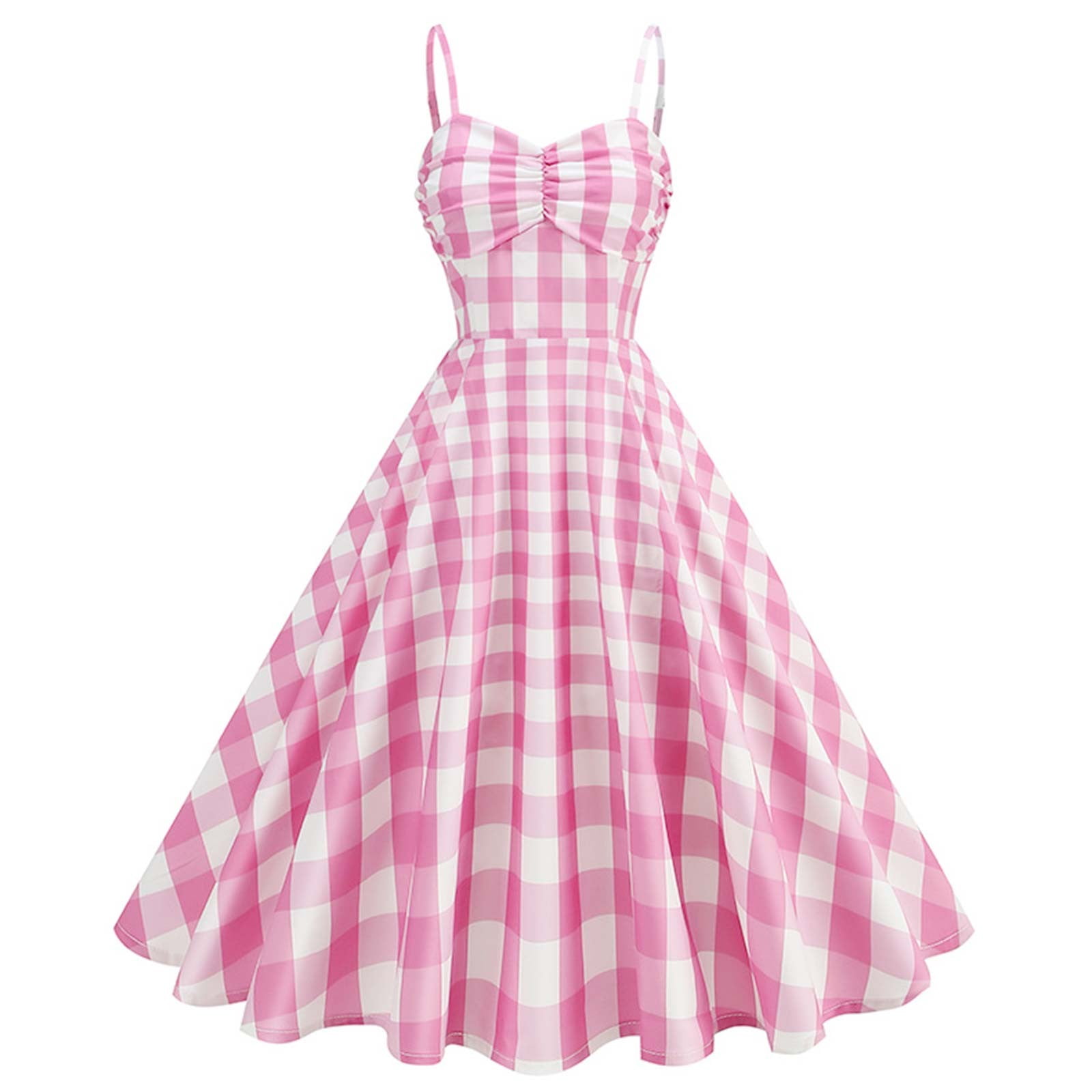 Htigea Vintage Plaid Dresses for Women Spaghetti Strap Fit and Flare ...