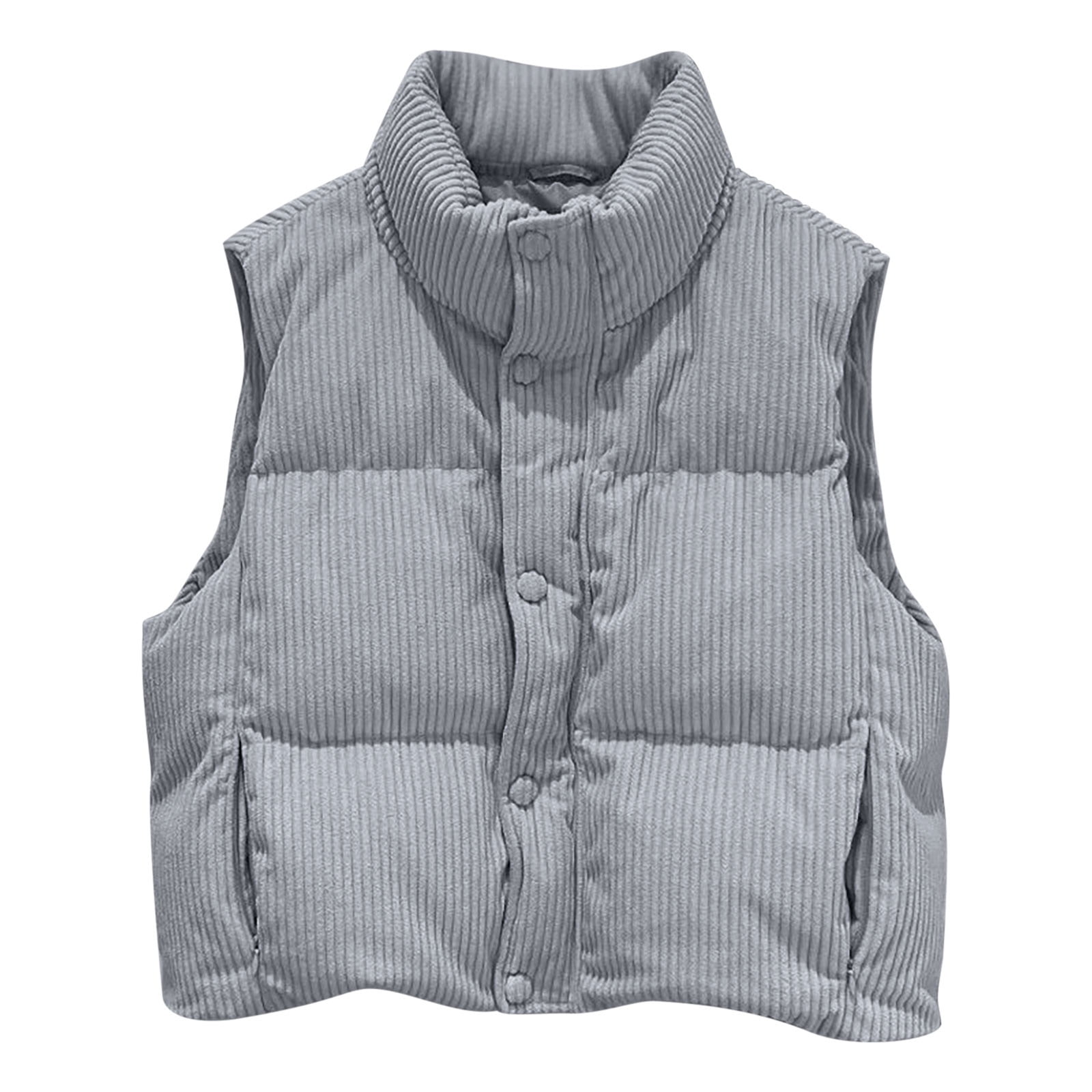 Htigea Women's Cropped Puffer Vest Corduroy Sleeveless Warm Outerwear ...