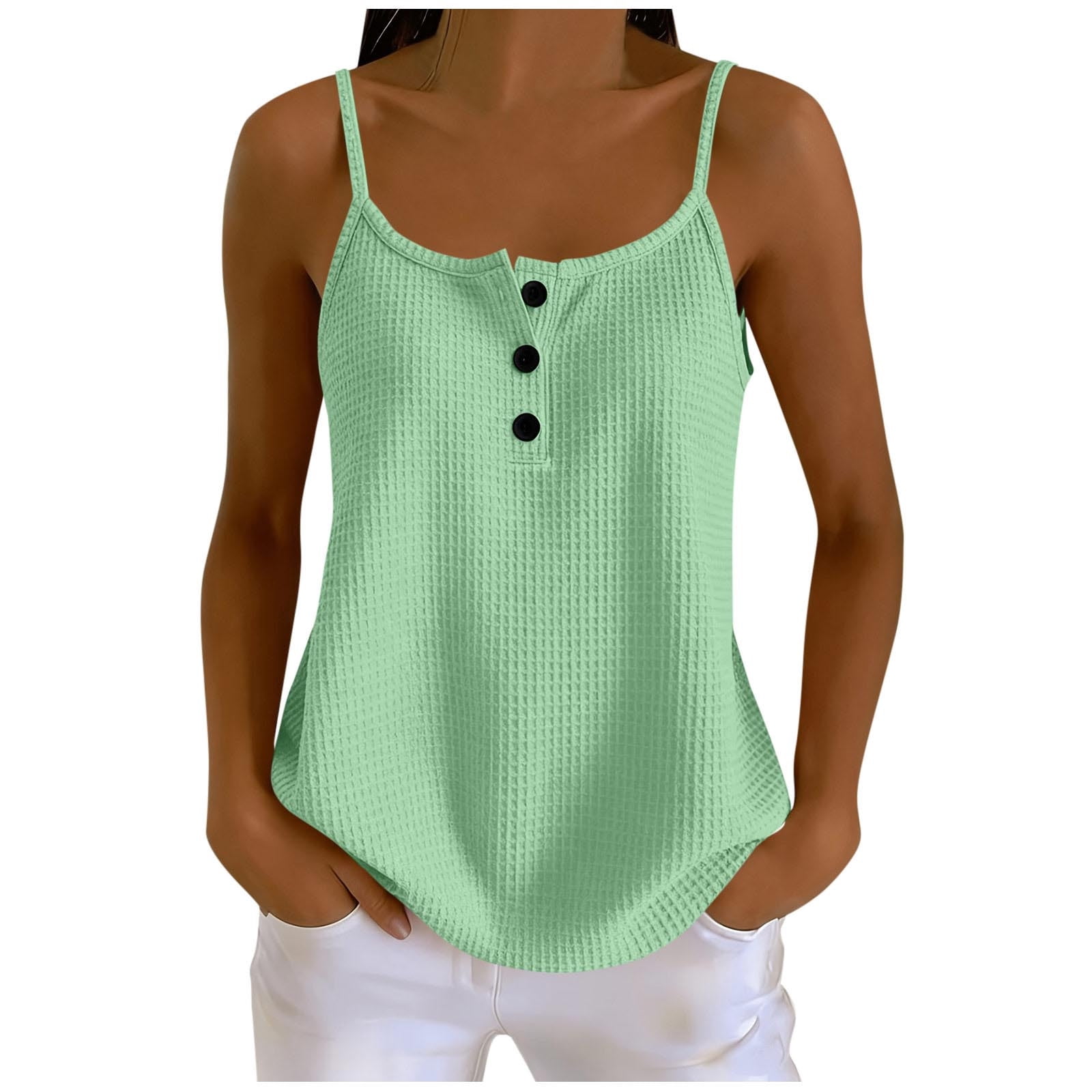 Htigea Women's Henley Tank Tops Summer Thin Straps Button Down ...