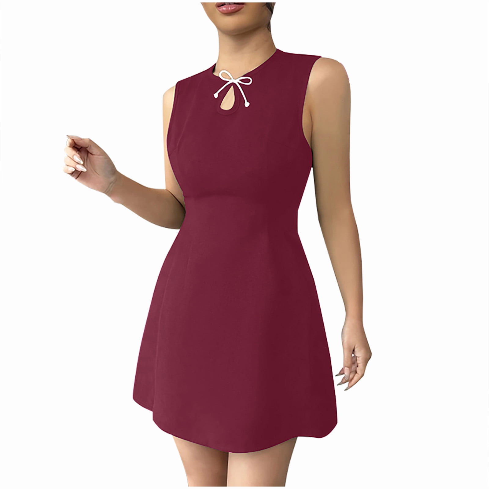 Htigea Women's Summer Dresses Sleeveless Bow Keyhole Neck Mini Dress ...