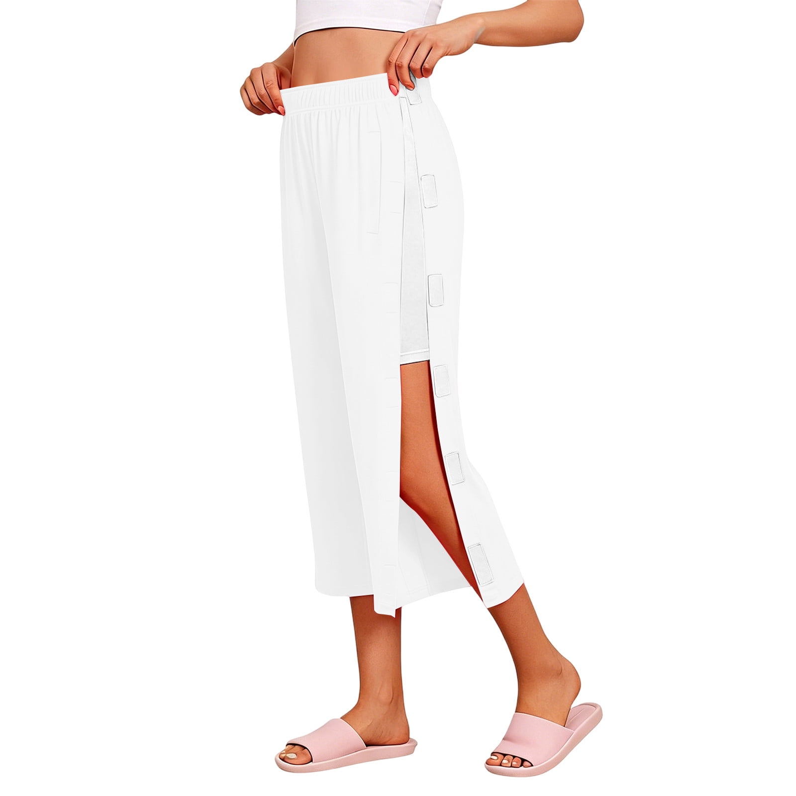 Htigea Women's Tear Away Breakaway Capri Pants Elastic Waist Hook and ...