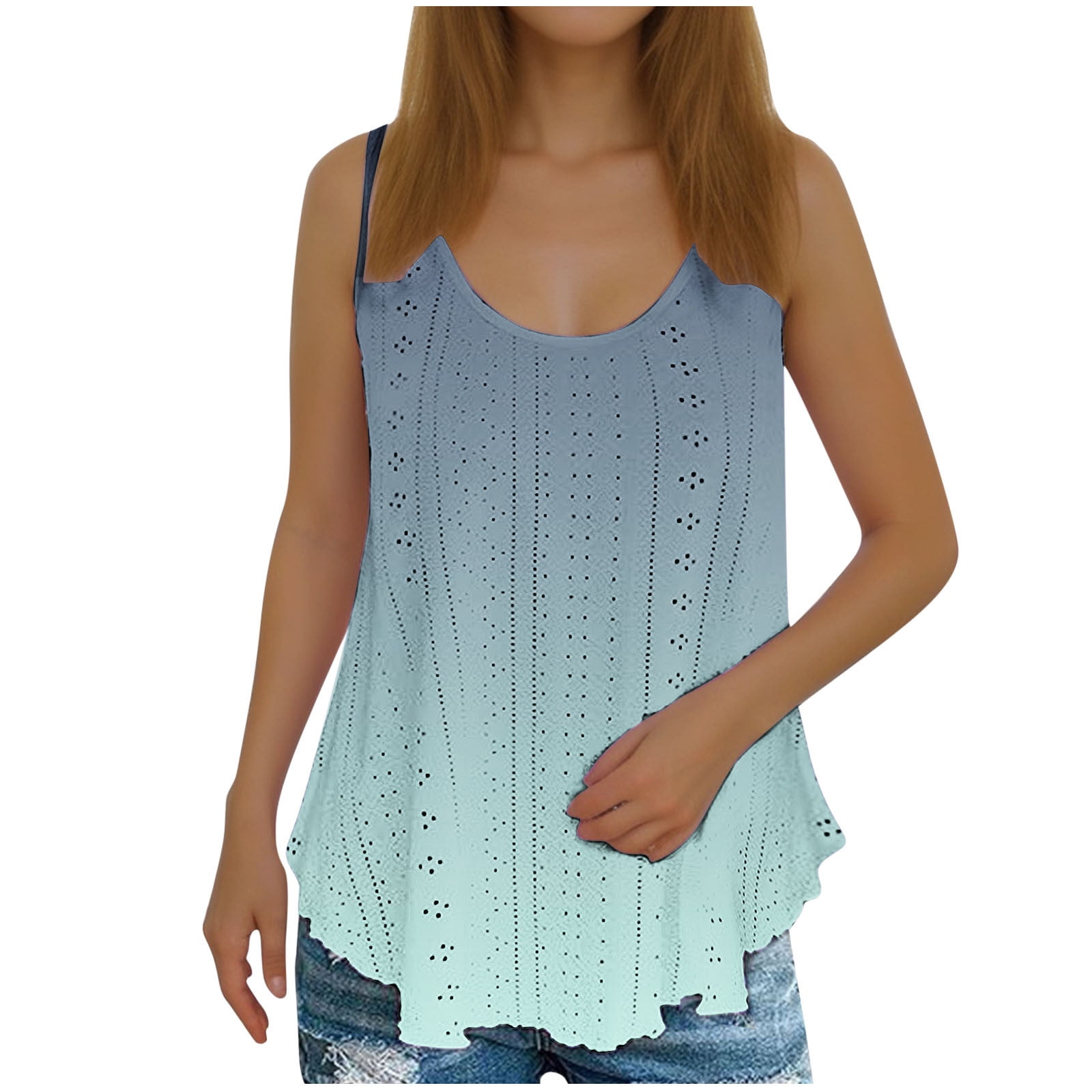 Htigea Womens Plus Size Tank Tops Eyelet Embroidery Sleeveless Tanks ...