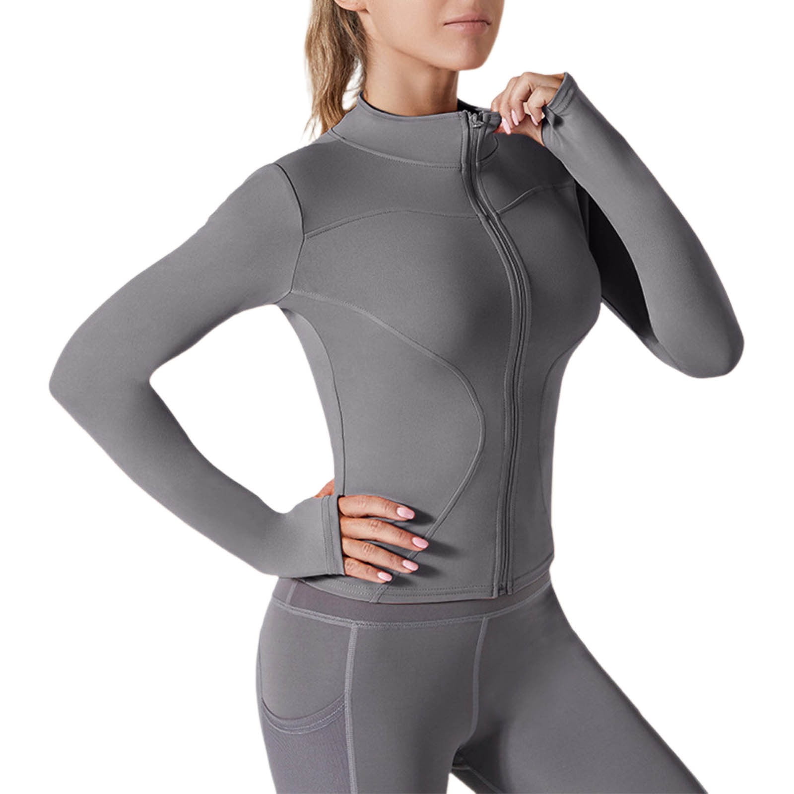 Htigea Yoga Coat for Women Full Zip Up Stand Neck Sun Protection Shirts ...