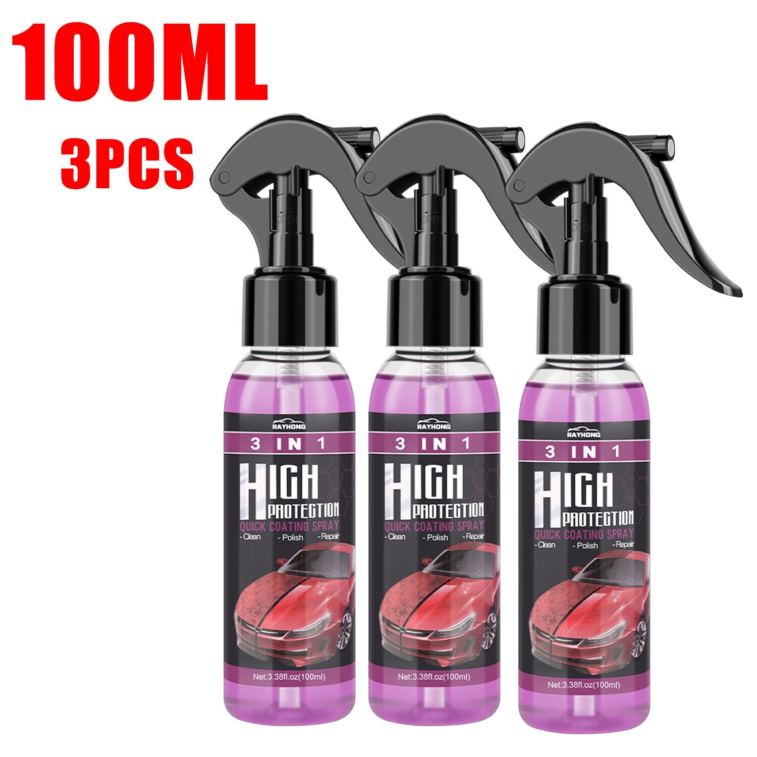 Htwon 100ML 3 in 1 High Protection Quick Car Coat Ceramic Coating Spray Hydrophobic - Walmart.com