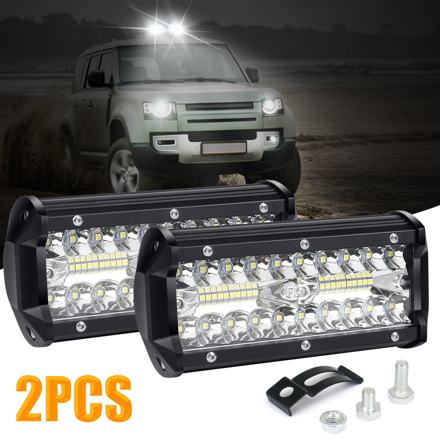 Htwon 2Pcs 7" Inch 12V 1200W LED Work Light Bar Flood Pods Driving Off ...