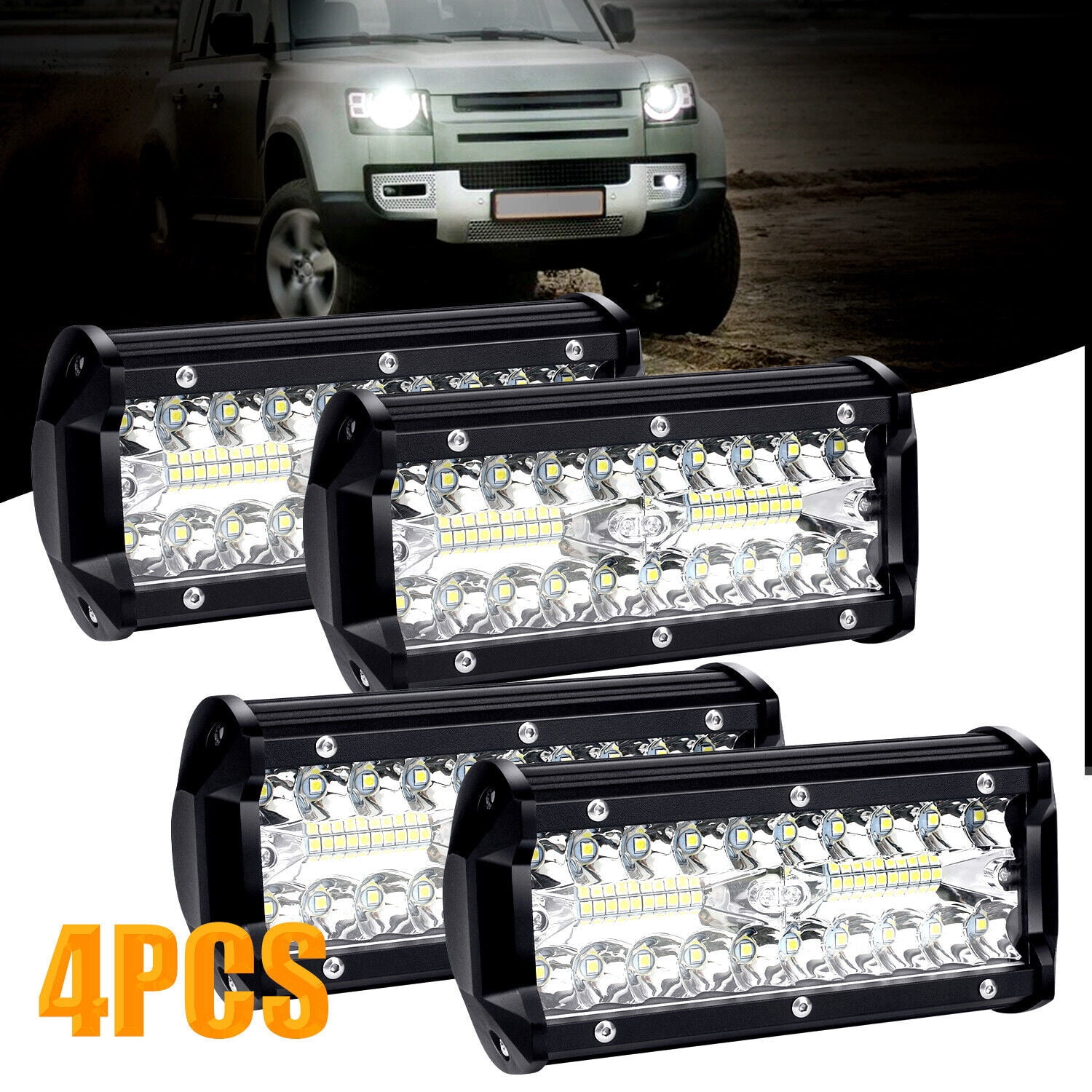 Htwon 2Pcs 7" Inch 12V 1200W LED Work Light Bar Flood Pods Driving Off ...