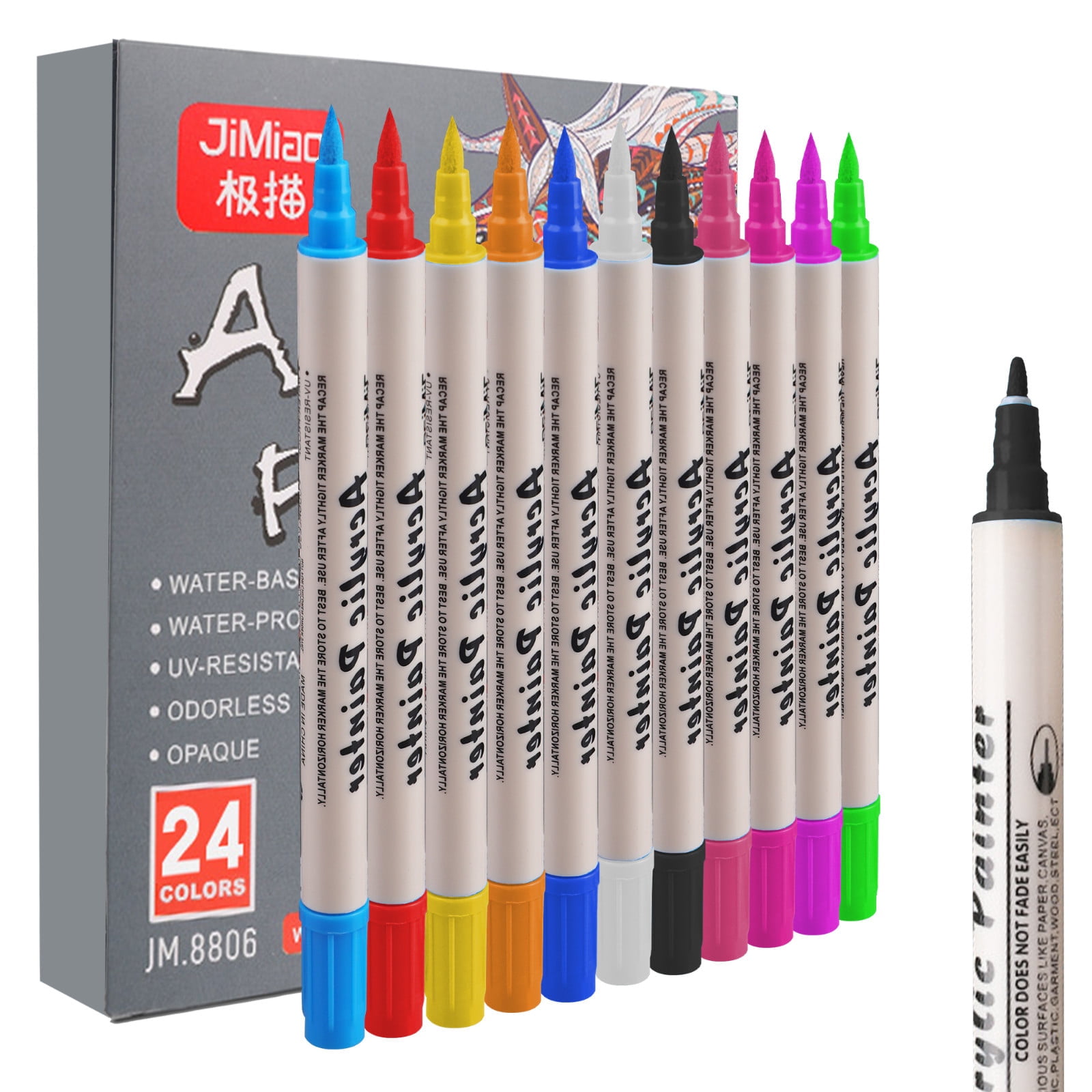 Htwon Acrylic Paint Marker Package, Fine, 24 Pieces - Walmart.com