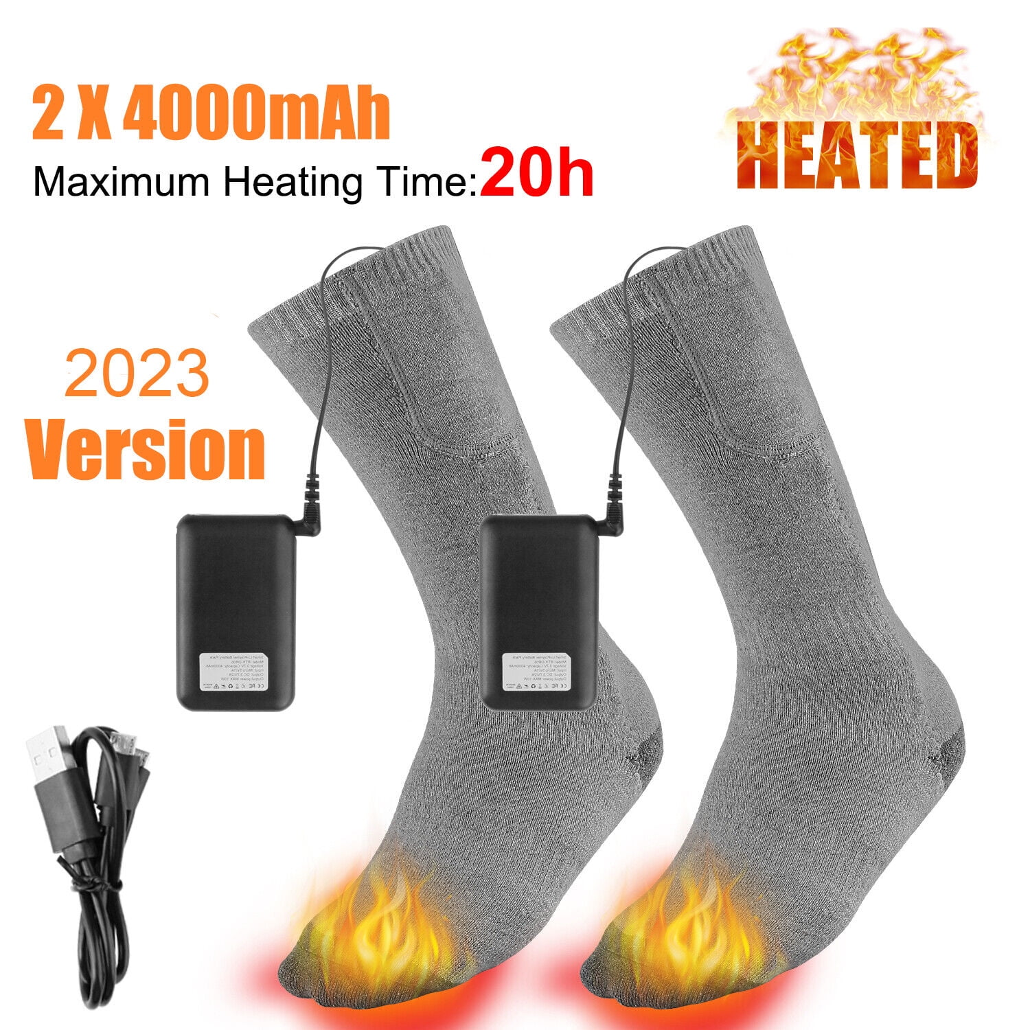 Htwon Heated Socks Rechargeable 4000mAh Battery Foot Warm Winter ...