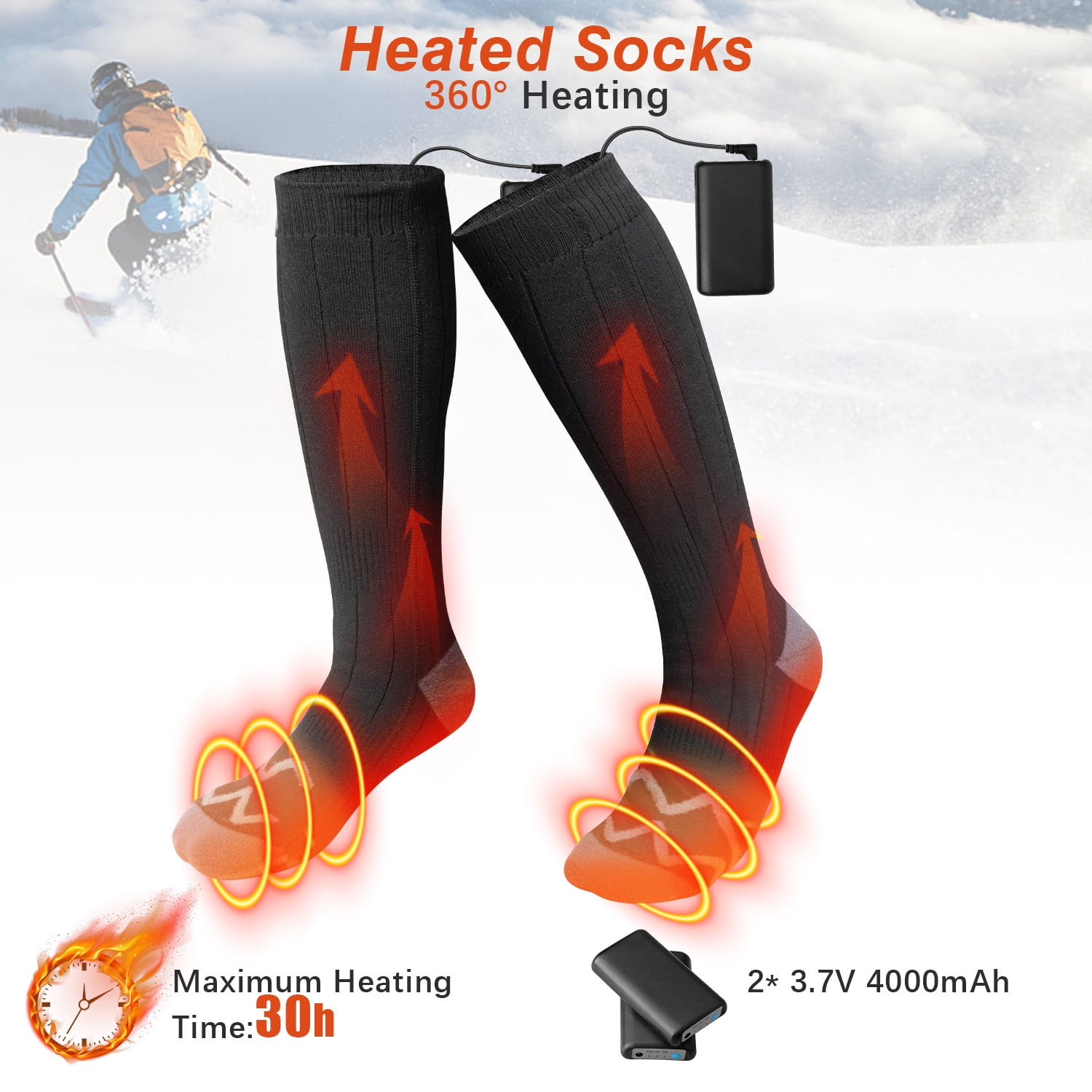 Htwon Heated Socks Rechargeable,4000mAh Battery Powered Unisex Warm ...
