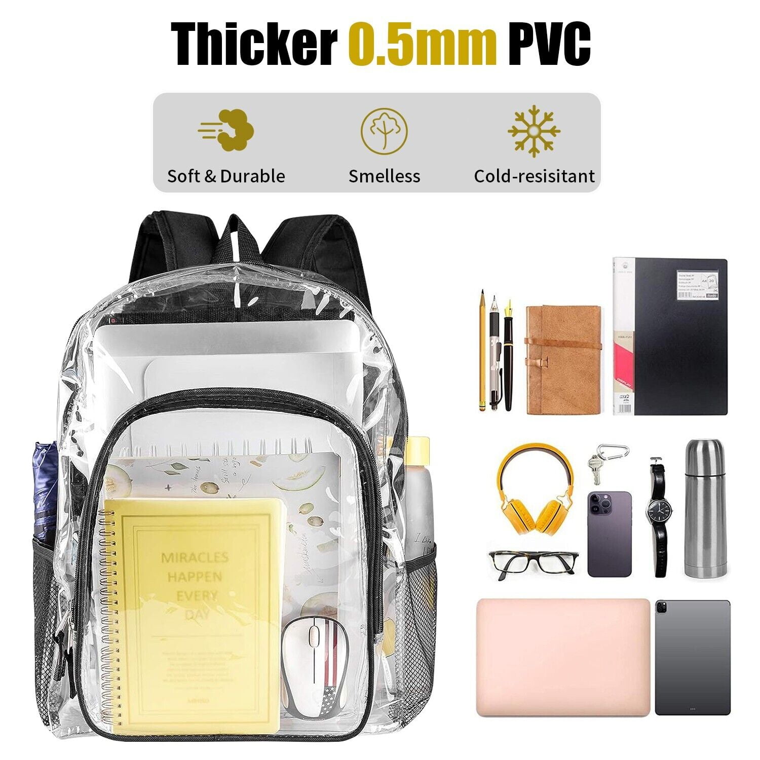 Htwon Heavy Duty Clear Transparent Backpack See Through Book-Bag Clear ...
