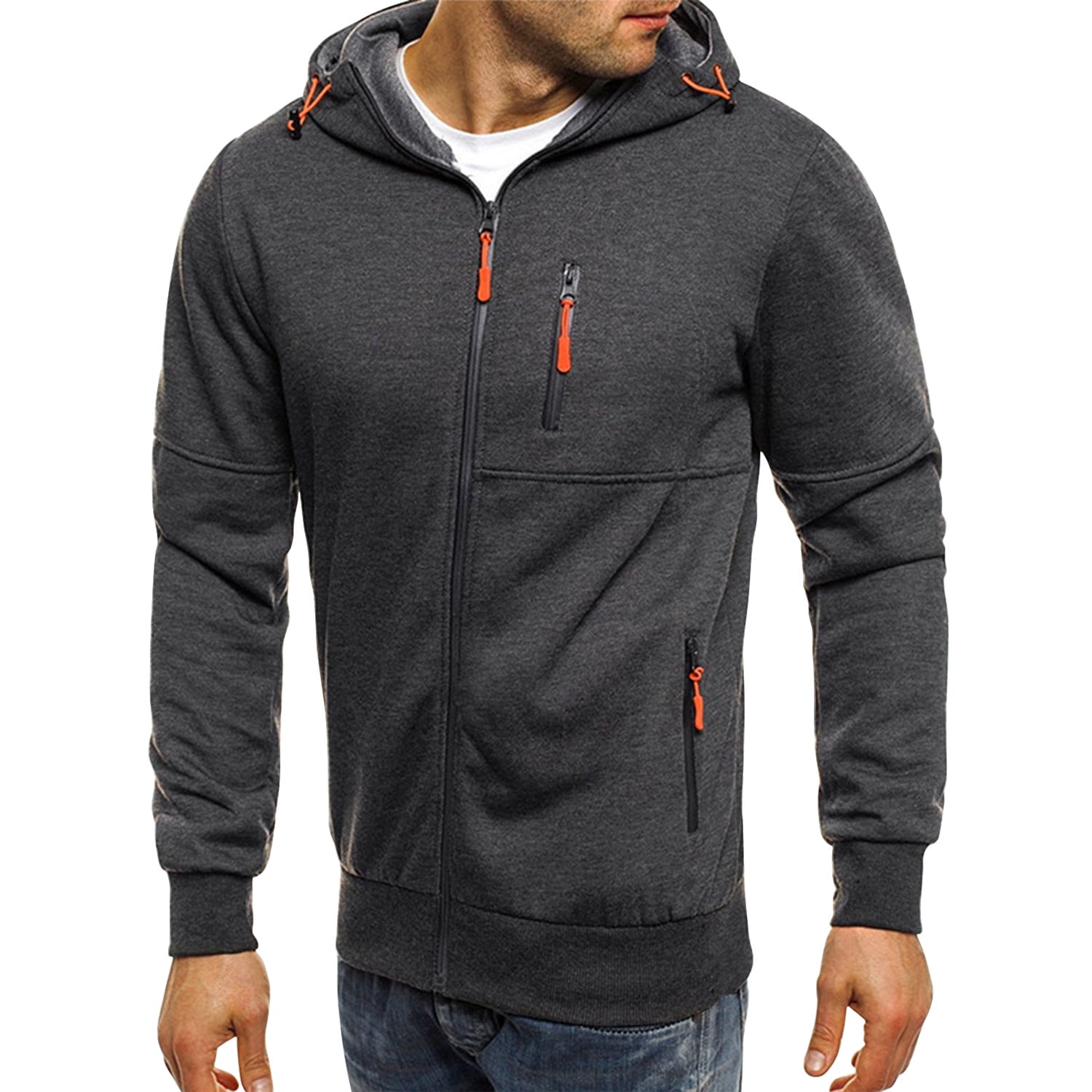 Htwon Hoodies for Men Mens Plain Hoodie Hooded Zip Up Jacket Men's ...