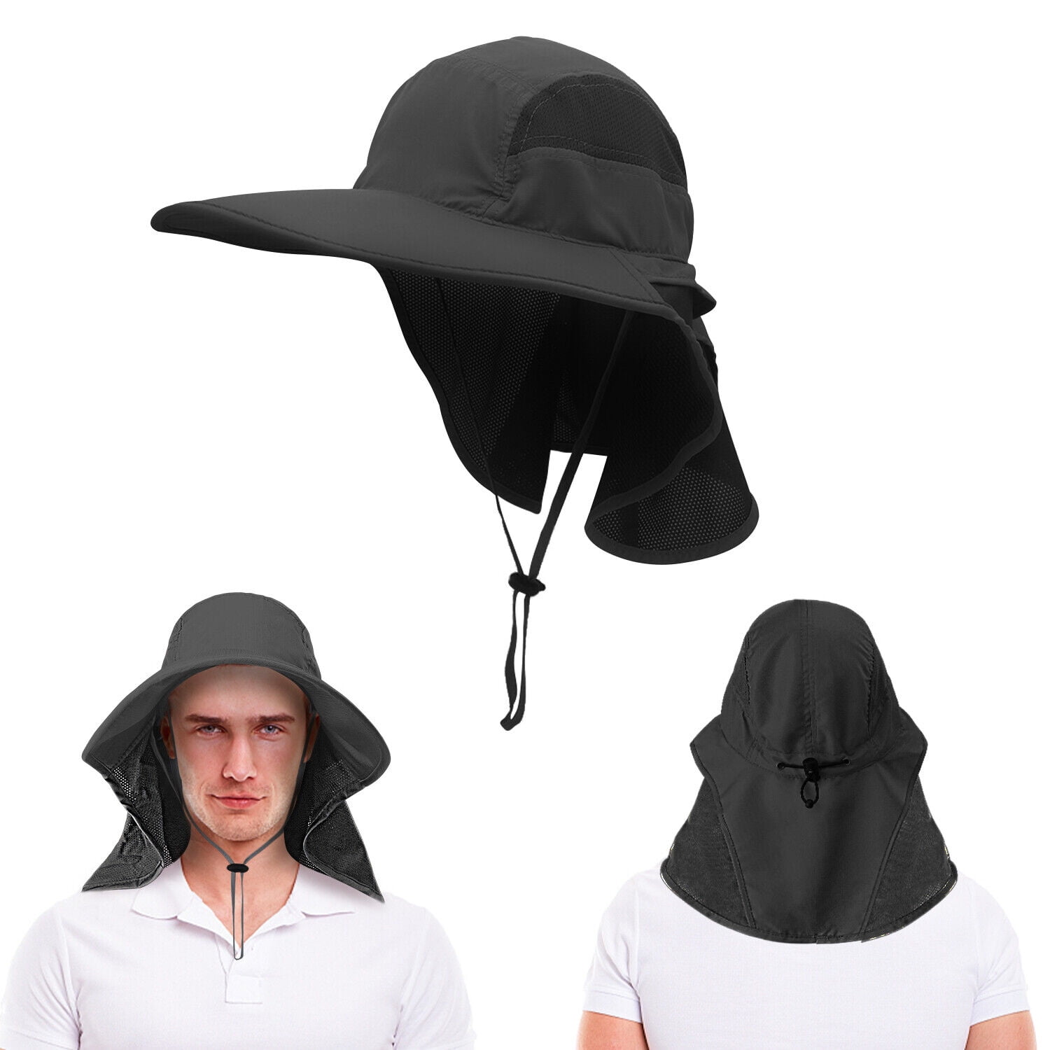 Htwon Men Bucket Hat Wide Brim Neck Cover Flap Boonie Cap Summer ...