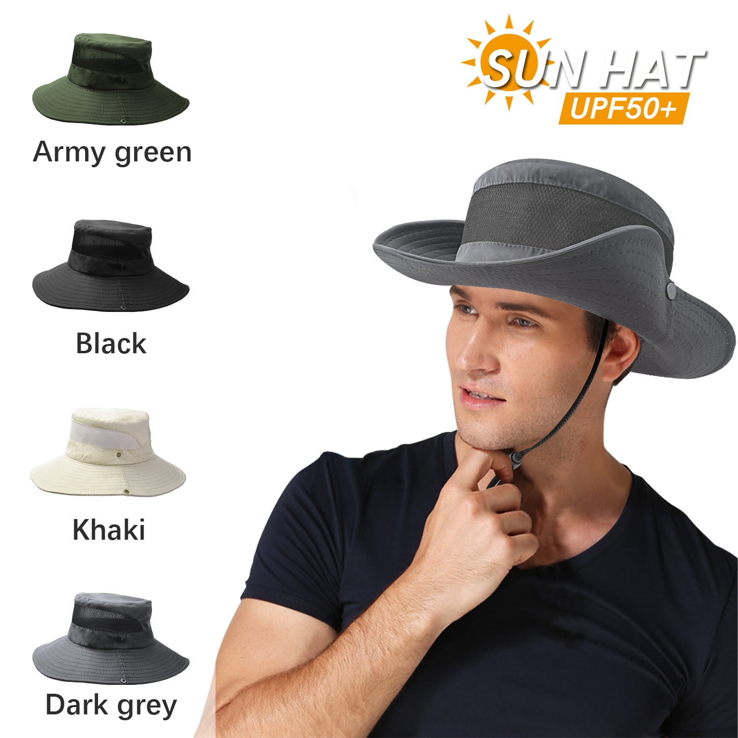Htwon Men Women Sun Hat Waterproof Wide Brim Bucket Hat UV Protection ...