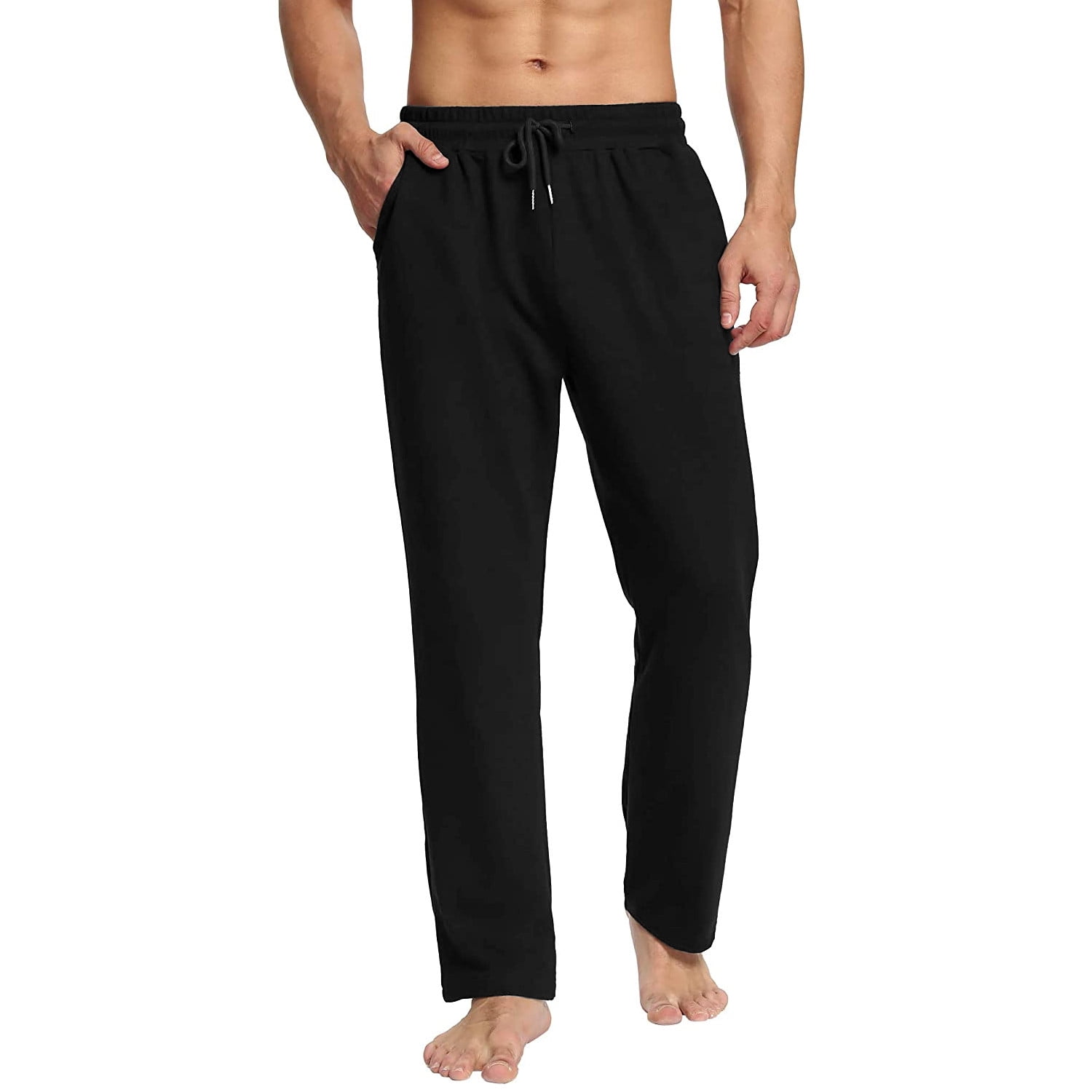 Htwon Men's Cotton Yoga Sweatpants Athletic Lounge Pants Open Bottom ...