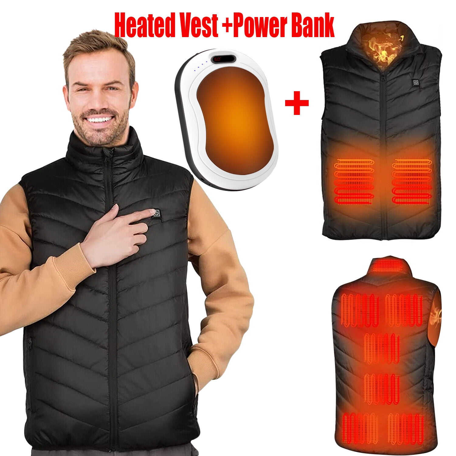 Htwon Men's Heated Vest with Rechargeable Battery Pack Heated Hunting ...