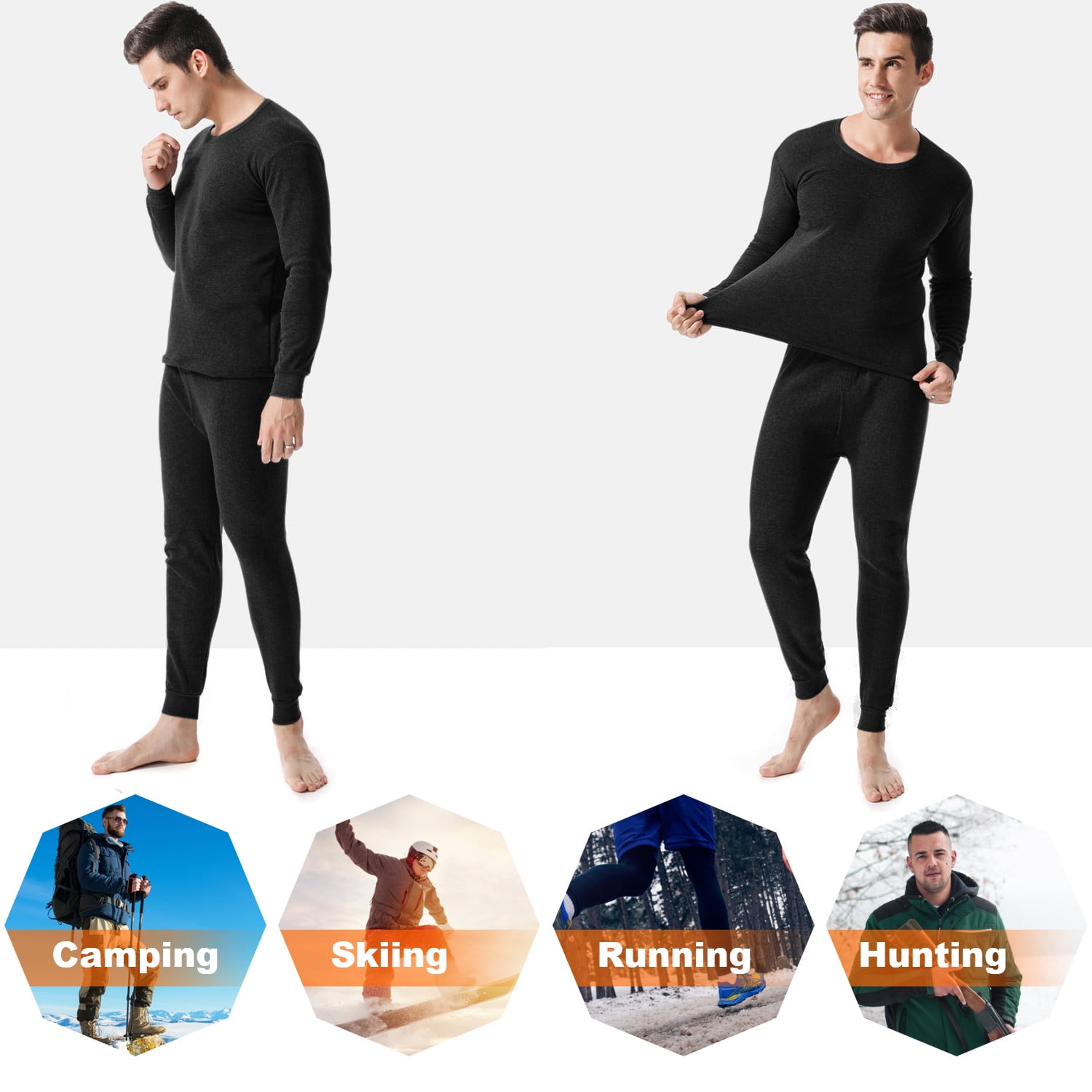 Htwon Men's Thermal Underwear Set, Ultra Soft Fleece Lined Baselayer ...