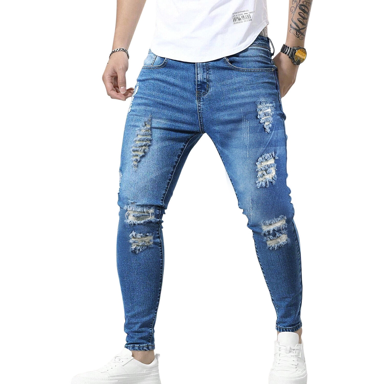 Htwon Mens Slim Fit Jeans Skinny Stretch Denim Pants for Men Straight ...