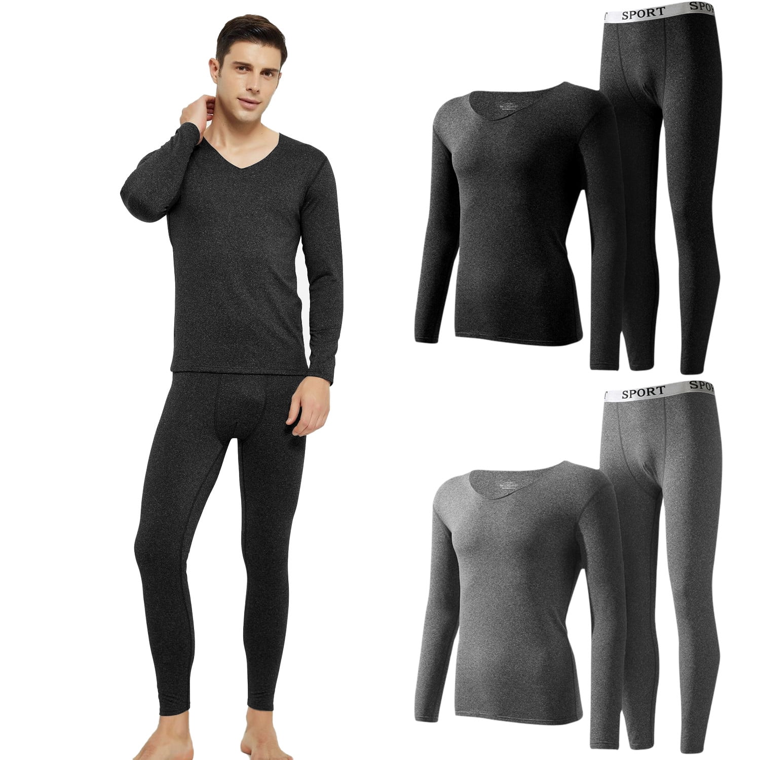 Htwon Mens Thermal Underwear Set Ultra Soft Microfiber Thermal Underwear for Men Long Johns Sets ...
