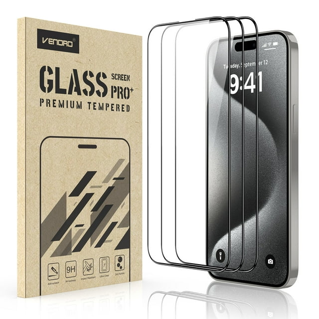 Htwon Screen Protector 3 Pack for iPhone 15 Pro Tempered Glass Film ...