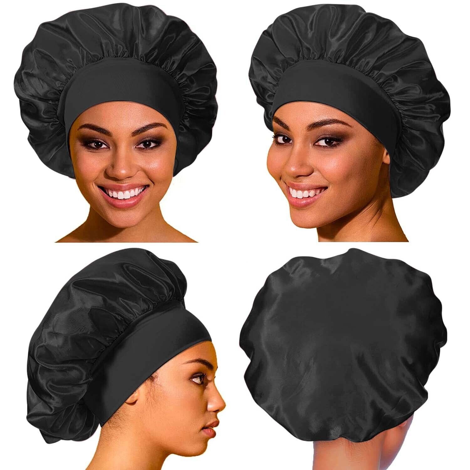 Htwon Sleeping Caps for Hair Women Satin Silk Adjustable Night Cap Soft ...