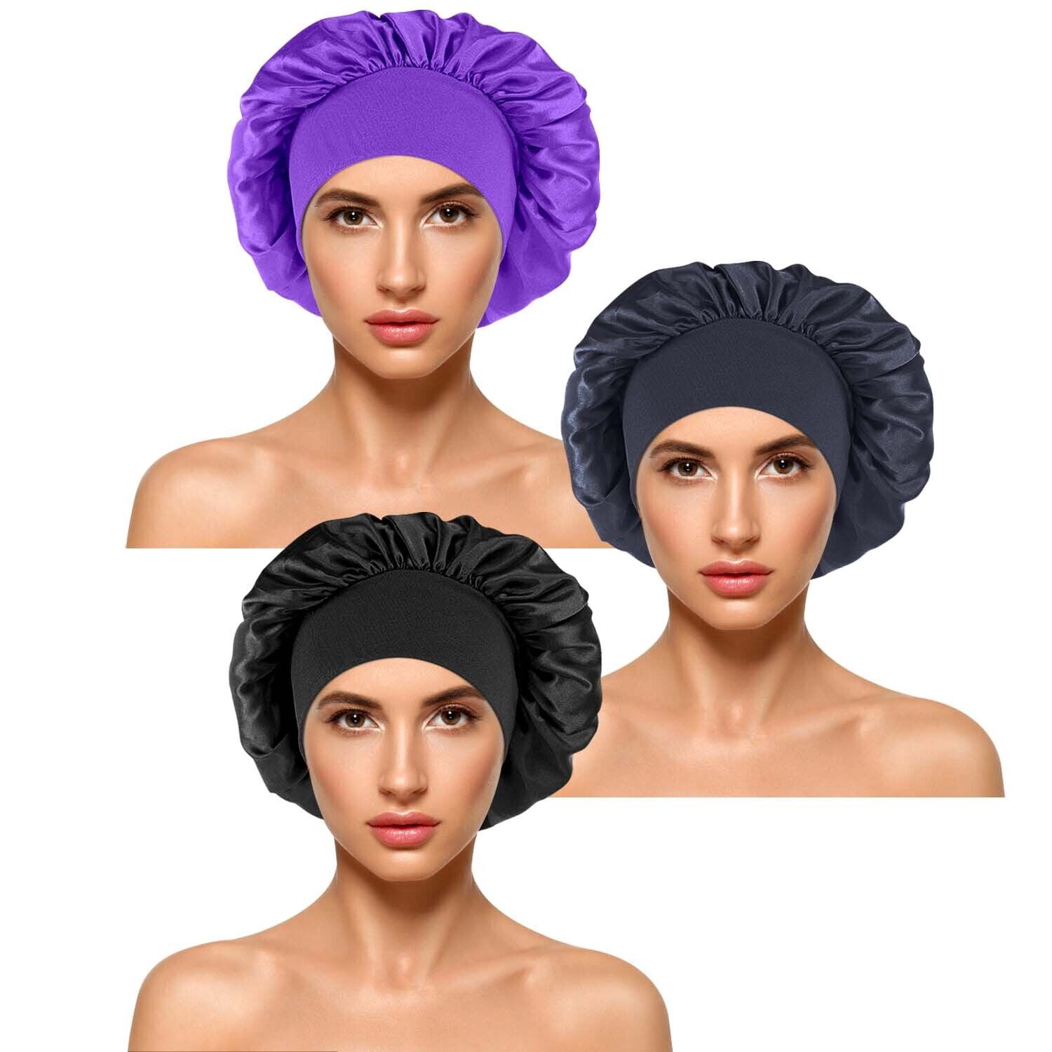 Htwon Sleeping Caps for Hair Women Satin Silk Adjustable Night Cap Soft ...