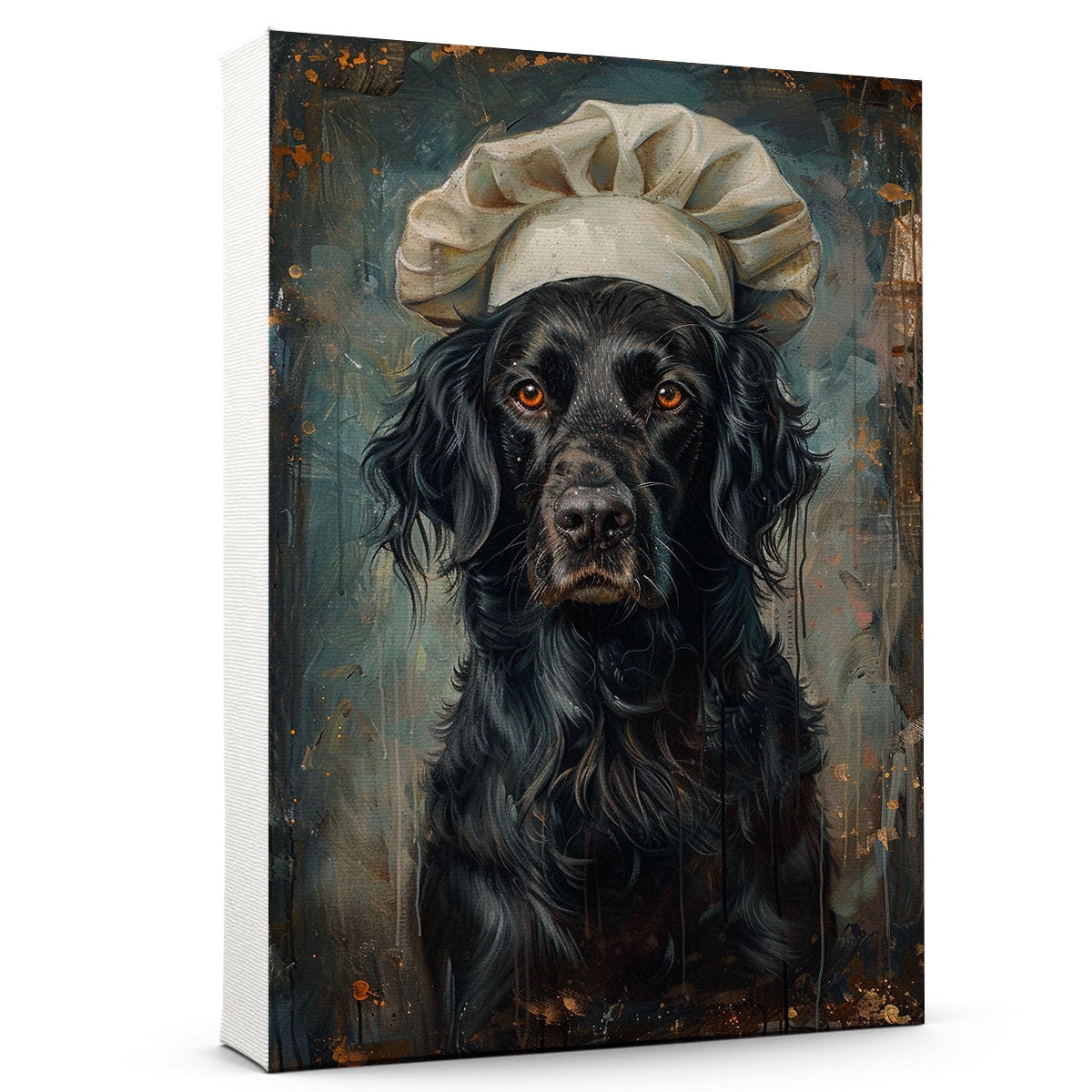 HuDo Dog Canvas Wall Art, Funny Flat Coated Retriever Chef Vintage ...