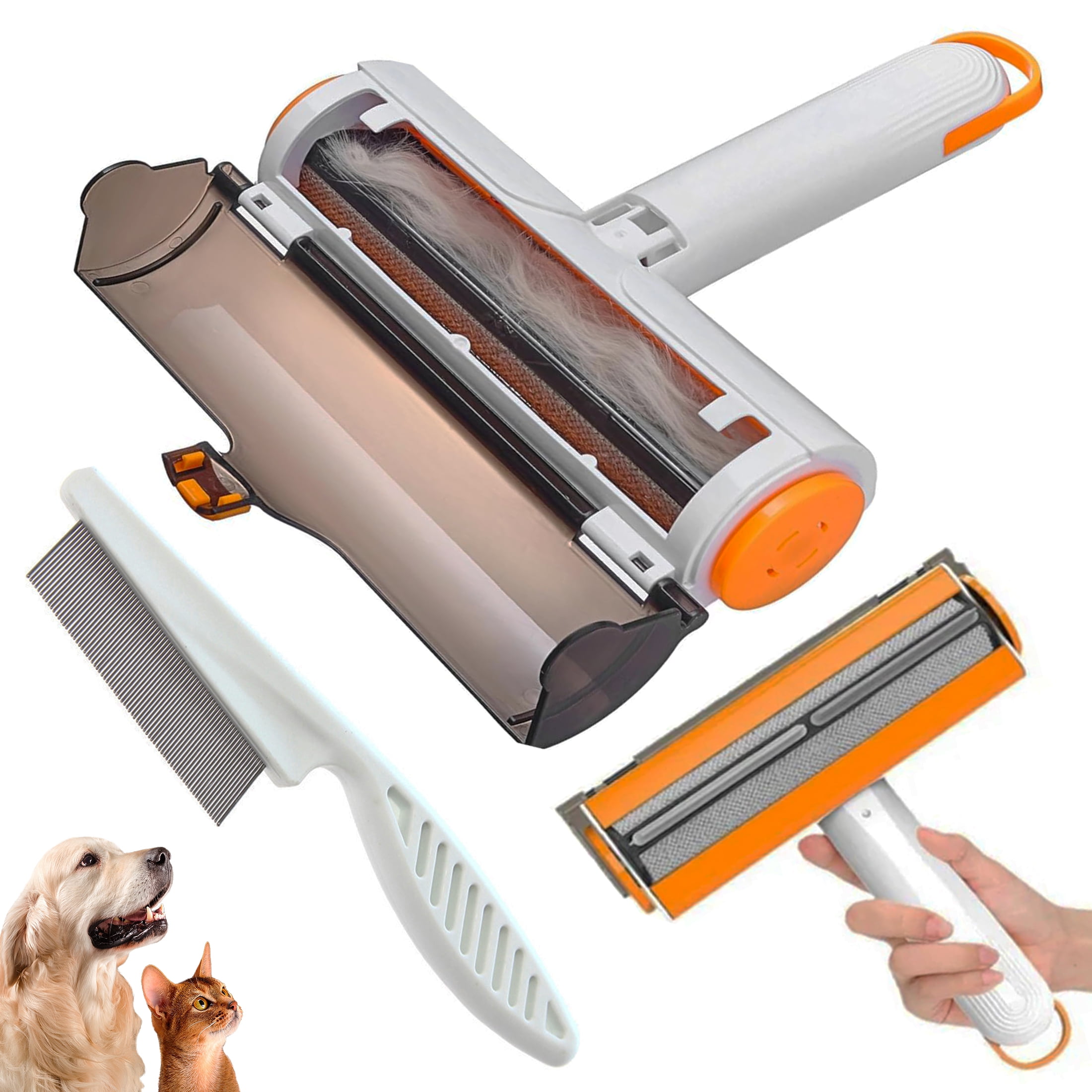 HuGoing 2 in 1 Reusable Pet Hair Remover and Lint Roller with Flea Comb ...