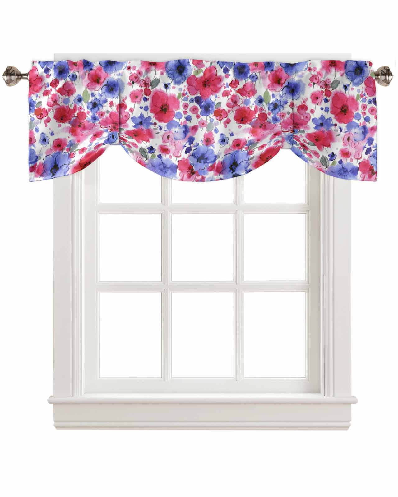 HuHuBubble Valance Curtains for Kitchen Watercolor Vintage Flowers Rod ...