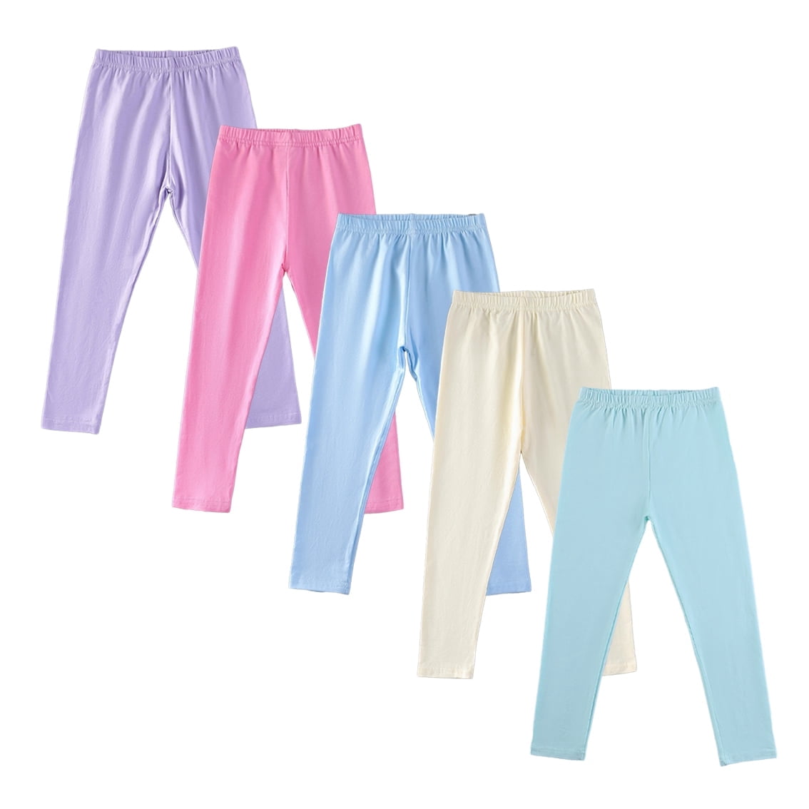 HuaAngel 5 Pack Girls Cotton Leggings with Elastic Waistband for School ...