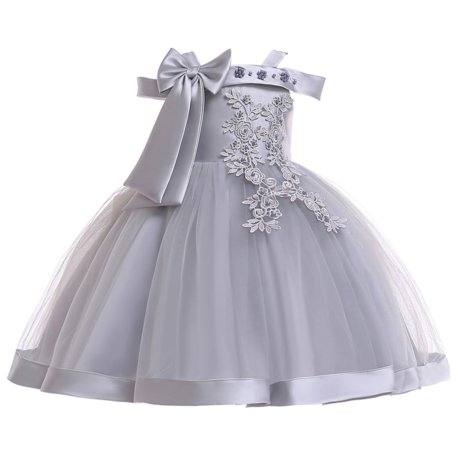 HuaAngel Girls Beaded Floral Embroidery Long Ribbon Pageant Princess ...