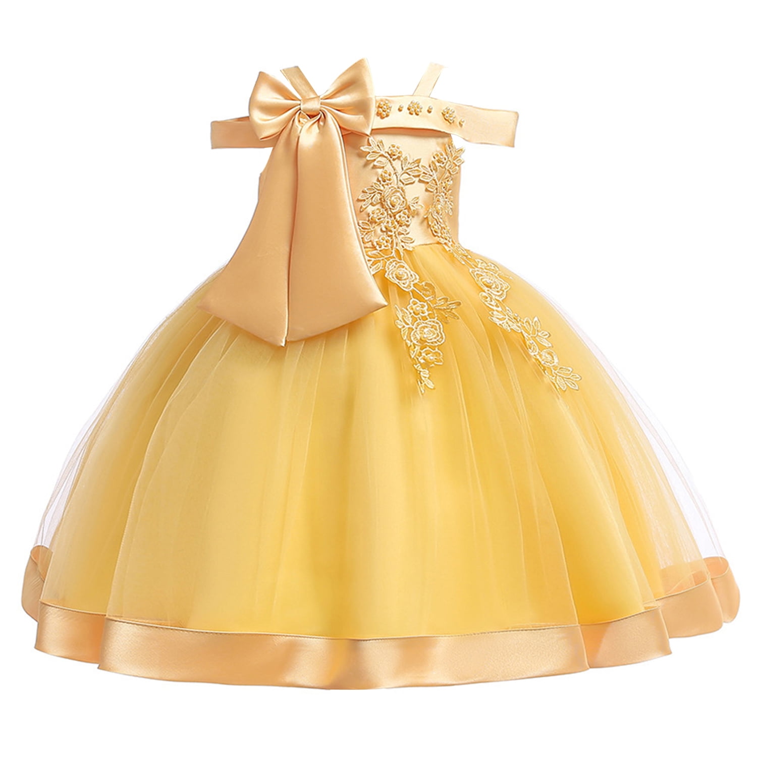 HuaAngel Girls Beaded Floral Embroidery Long Ribbon Pageant Princess ...