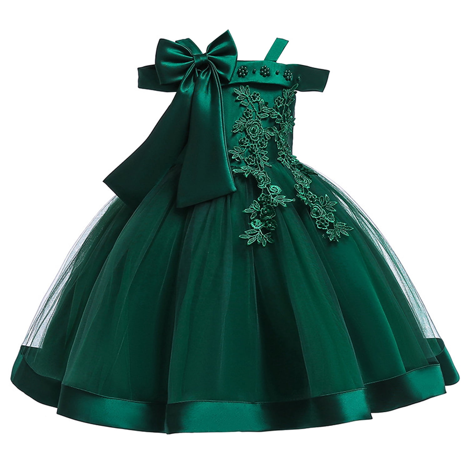 HuaAngel Girls Beaded Floral Embroidery Long Ribbon Pageant Princess ...