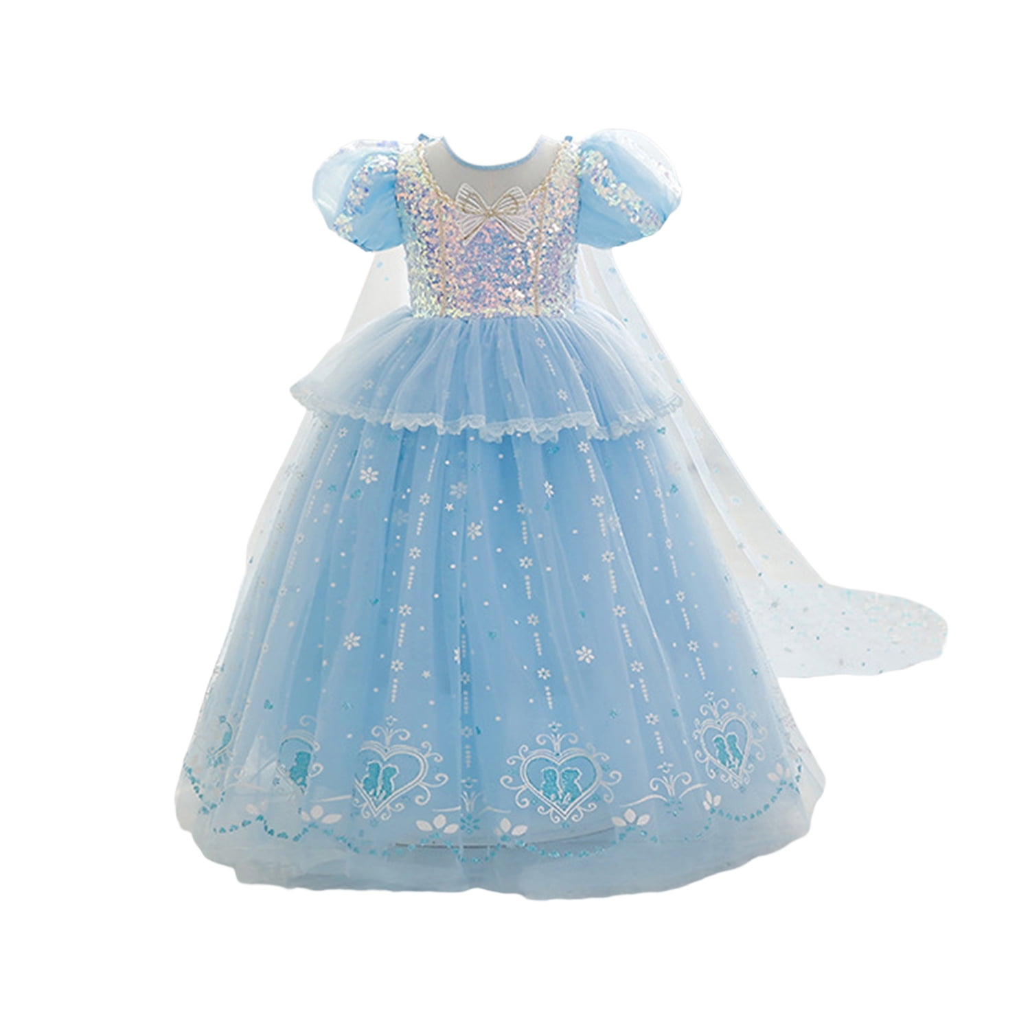 HuaAngel Girls Sparkling Sheer Puffed Sleeve Princess Party Blue Dress ...