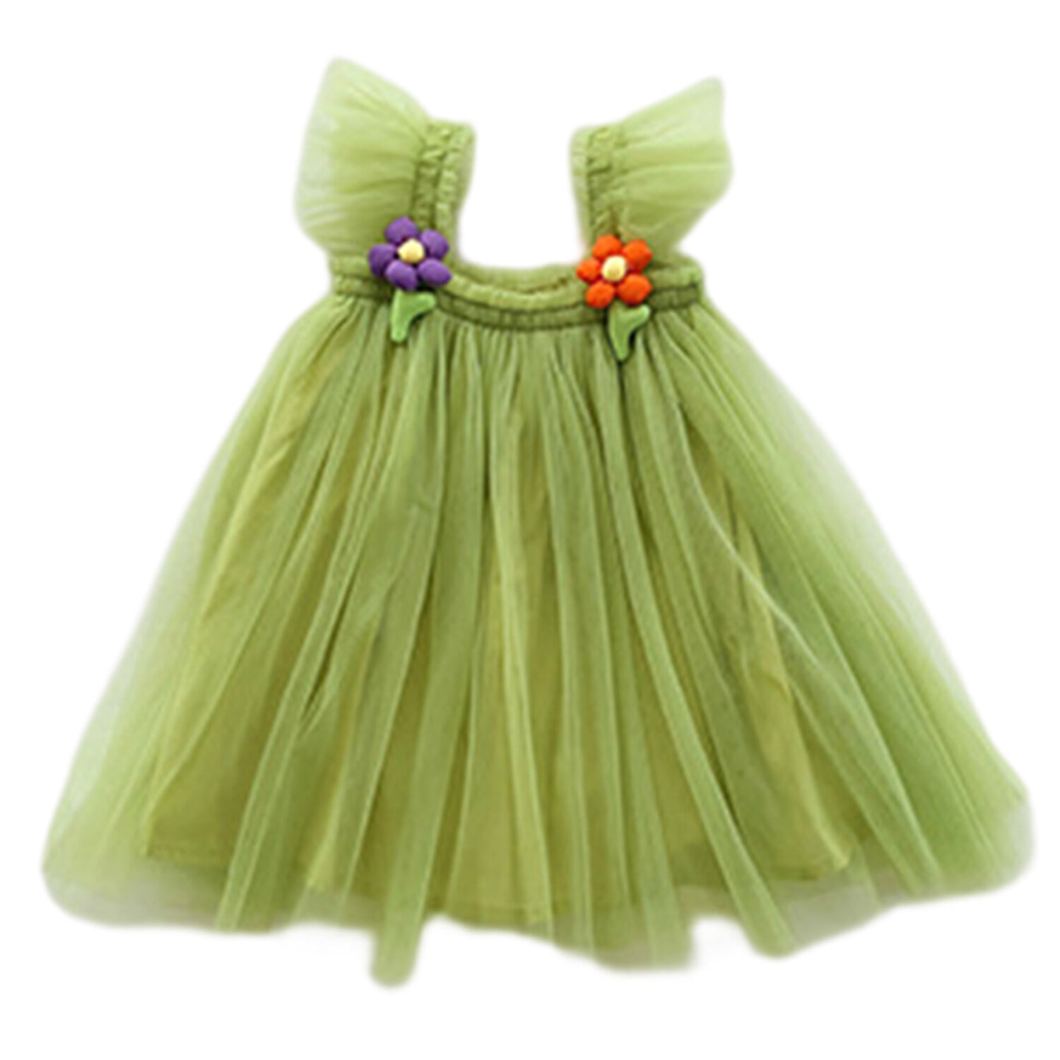 HuaAngel Girls Summer Flutter Sleeve Mesh Strap Dress X430 Sizes 2T-7 ...