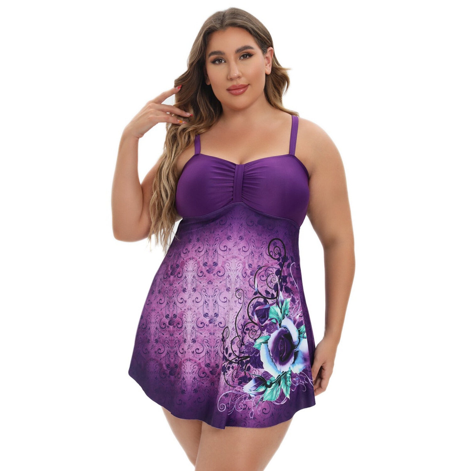 Huaangel Women Plus Gradient Color Floral Print One Piece Swimsuit Swim