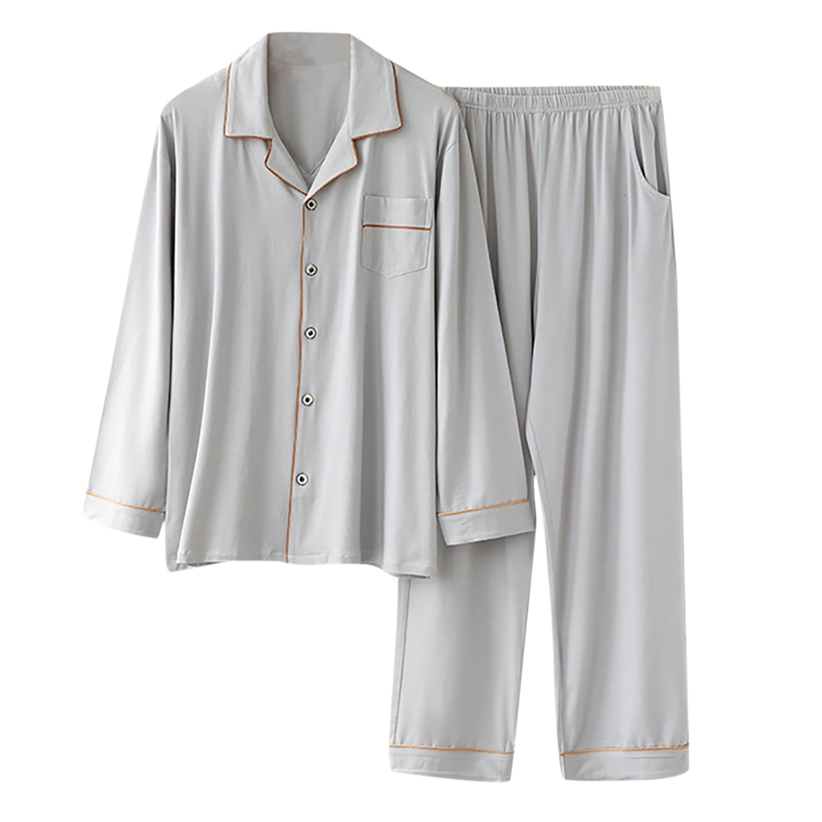 HuaLeiMao Men Solid Color Pajama Set Lightweight Turndown Collar Long ...