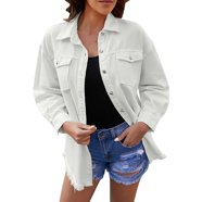 Eytino Women's Oversized Denim Jacket Casual Long Boyfriend Jean Jacket for Autumn Spring Green ...