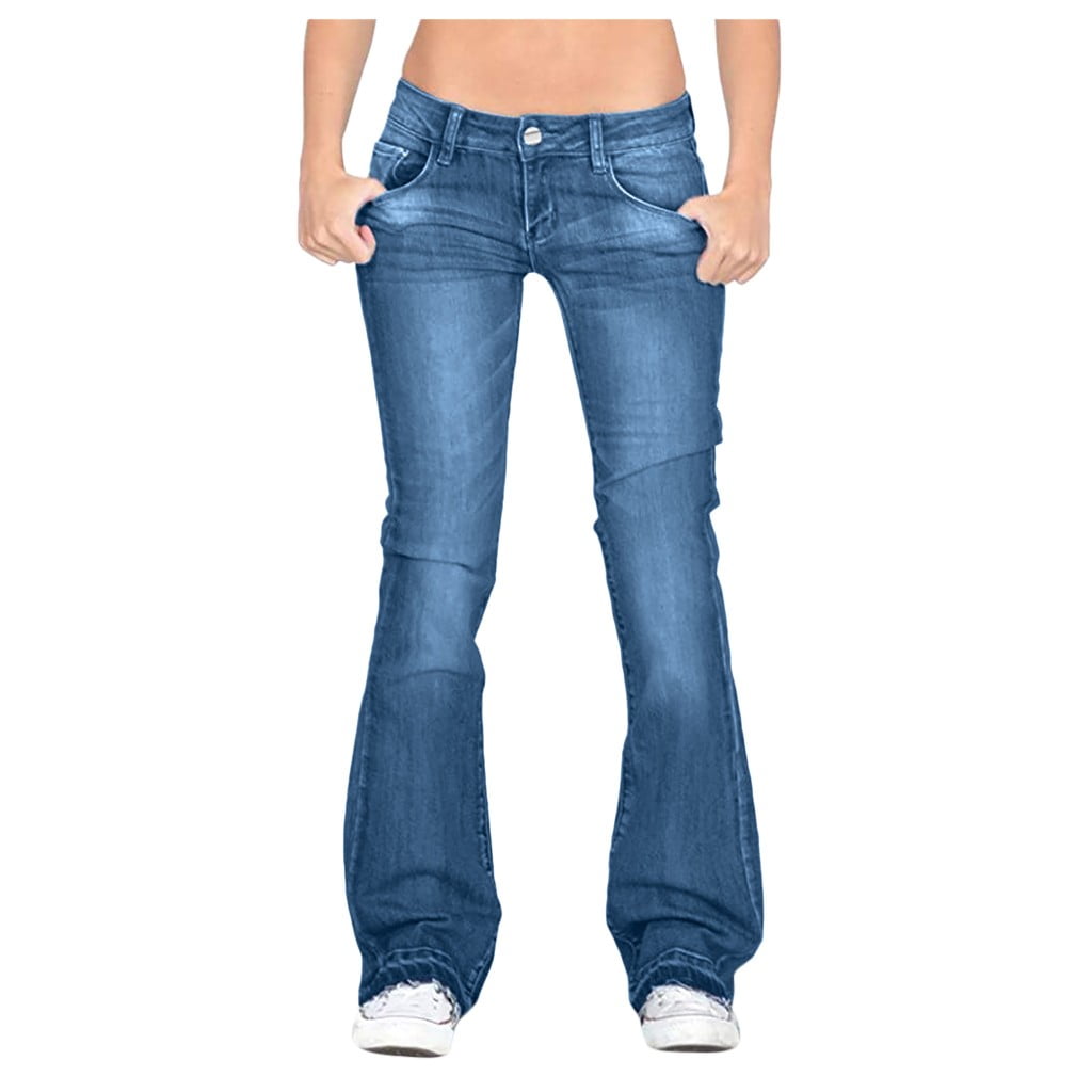 Huaai Women's Mid Waist Skinny Jean Stretch Slim Pants Baggy Stretch ...