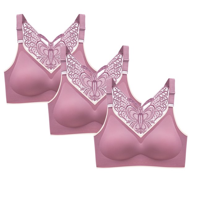 Huabfeil 3-Pack Butterfly Embroidery Front Closure Wireless Bra ...
