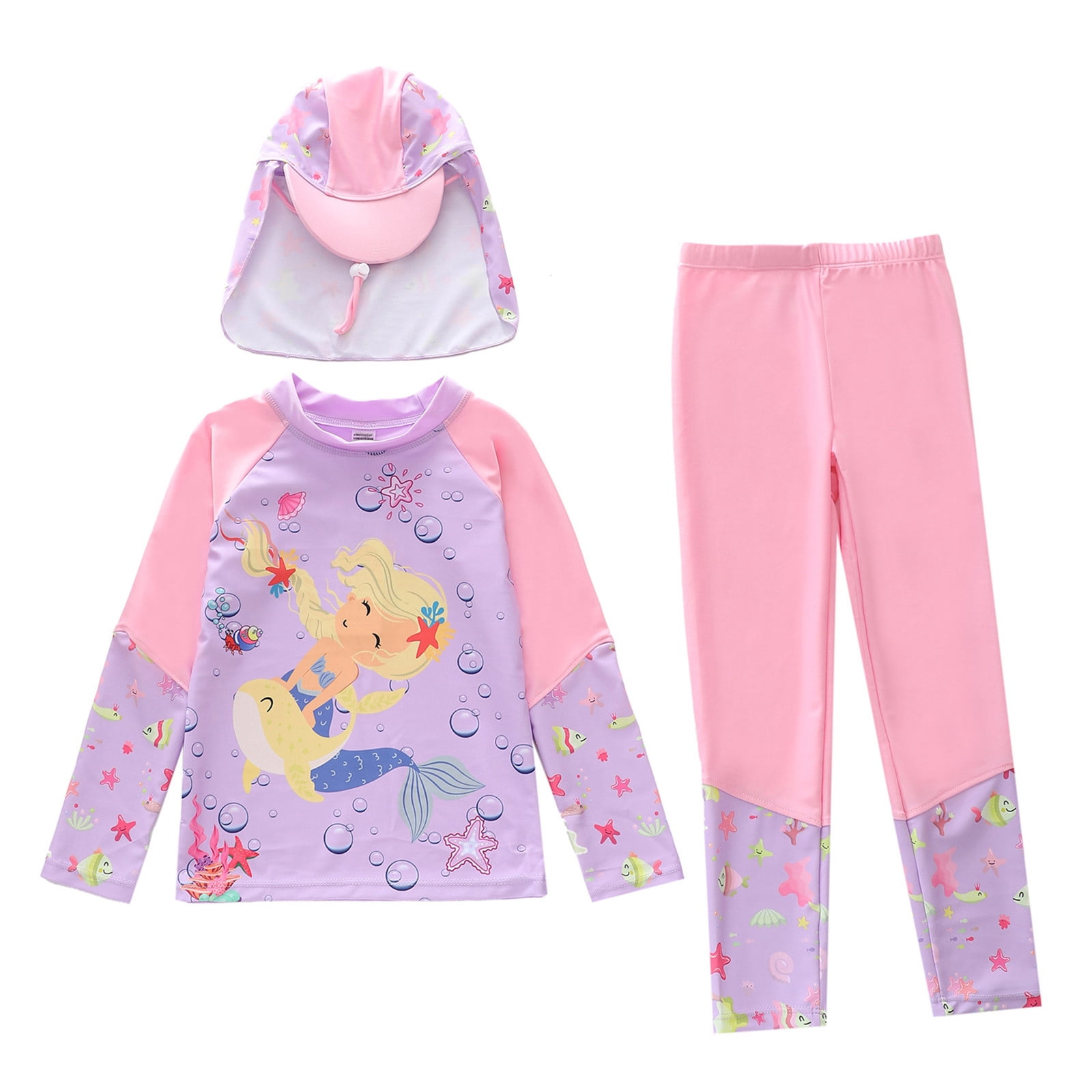 Huachaog Swimsuits for Girls 3 Piece Long Sleeve Rash Guard and Swim ...