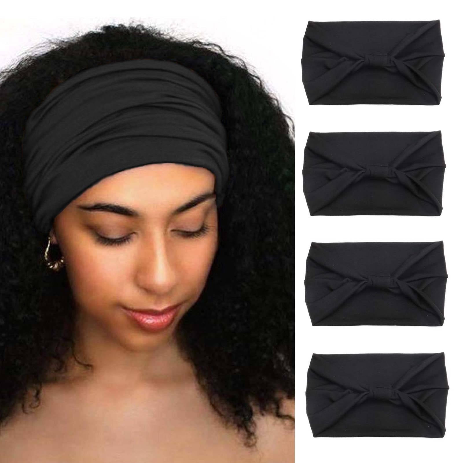 Huachi 4 Packs Wide Headbands for Women, Athletic Yoga Turban, Black ...