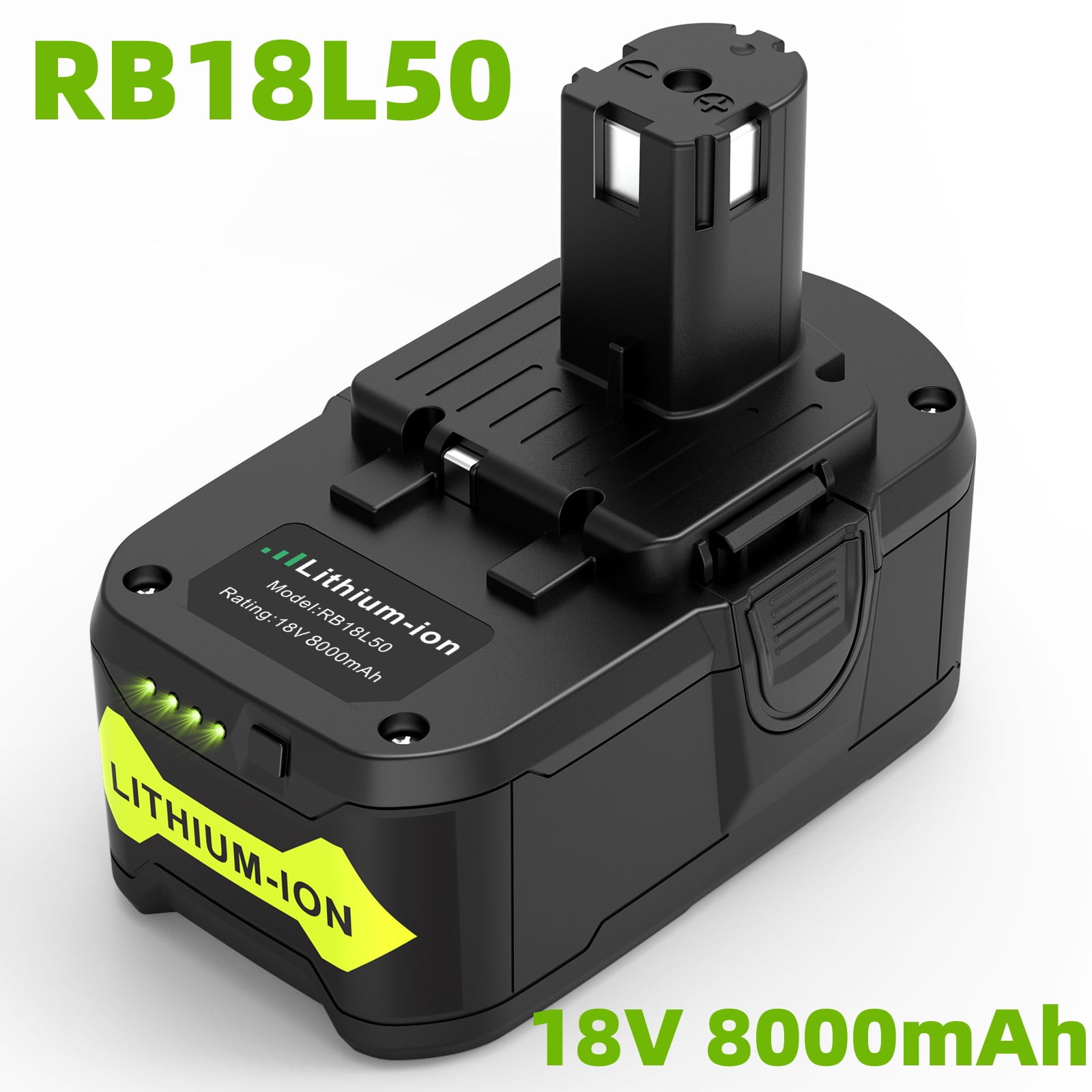 Huajiang 8.0Ah 18V Replacement Battery for Ryobi, Lithium-Ion Battery High Capacity for Ryobi ...