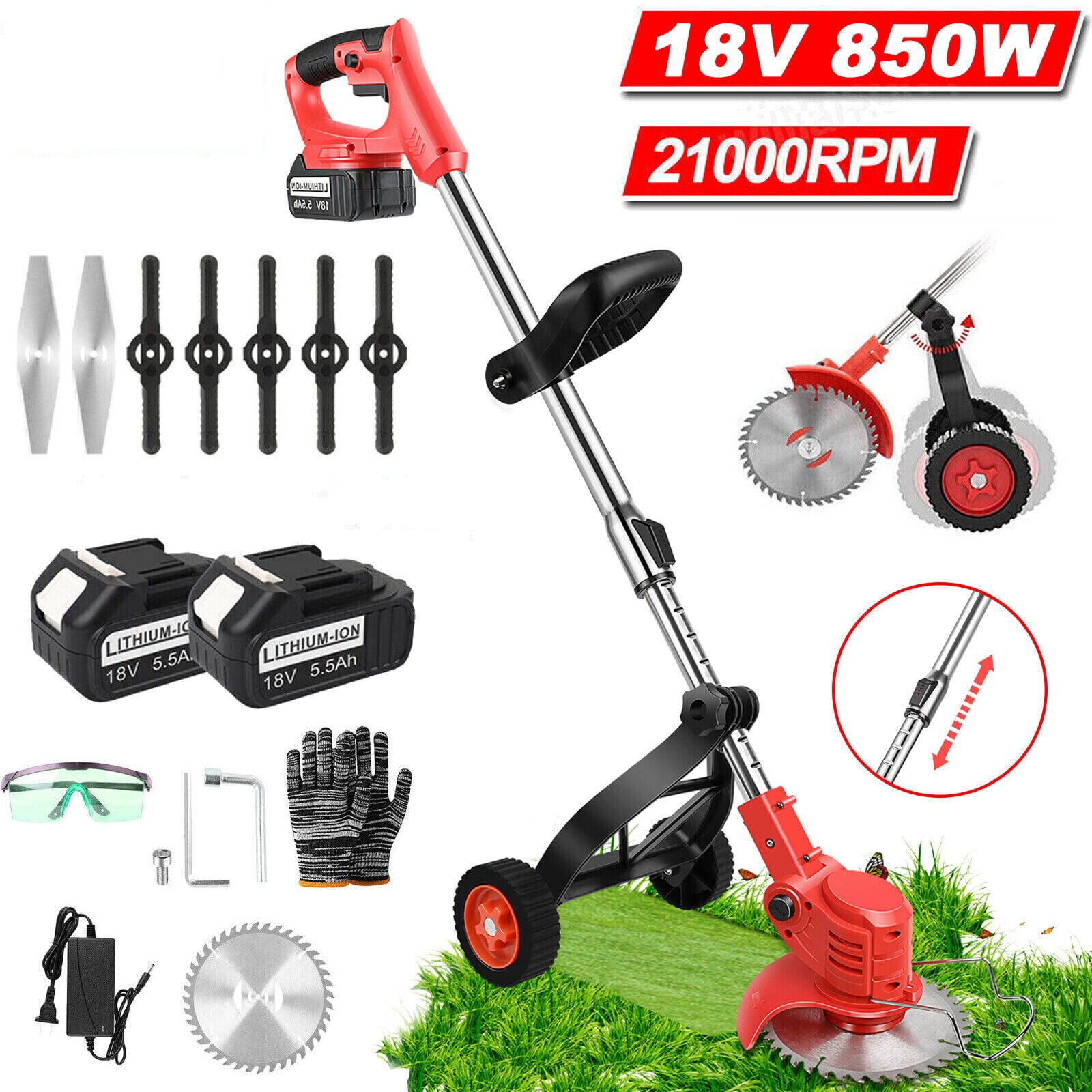 Huajiang Tech Cordless Weed Trimmer with 800W Motor, Adjustable Length ...