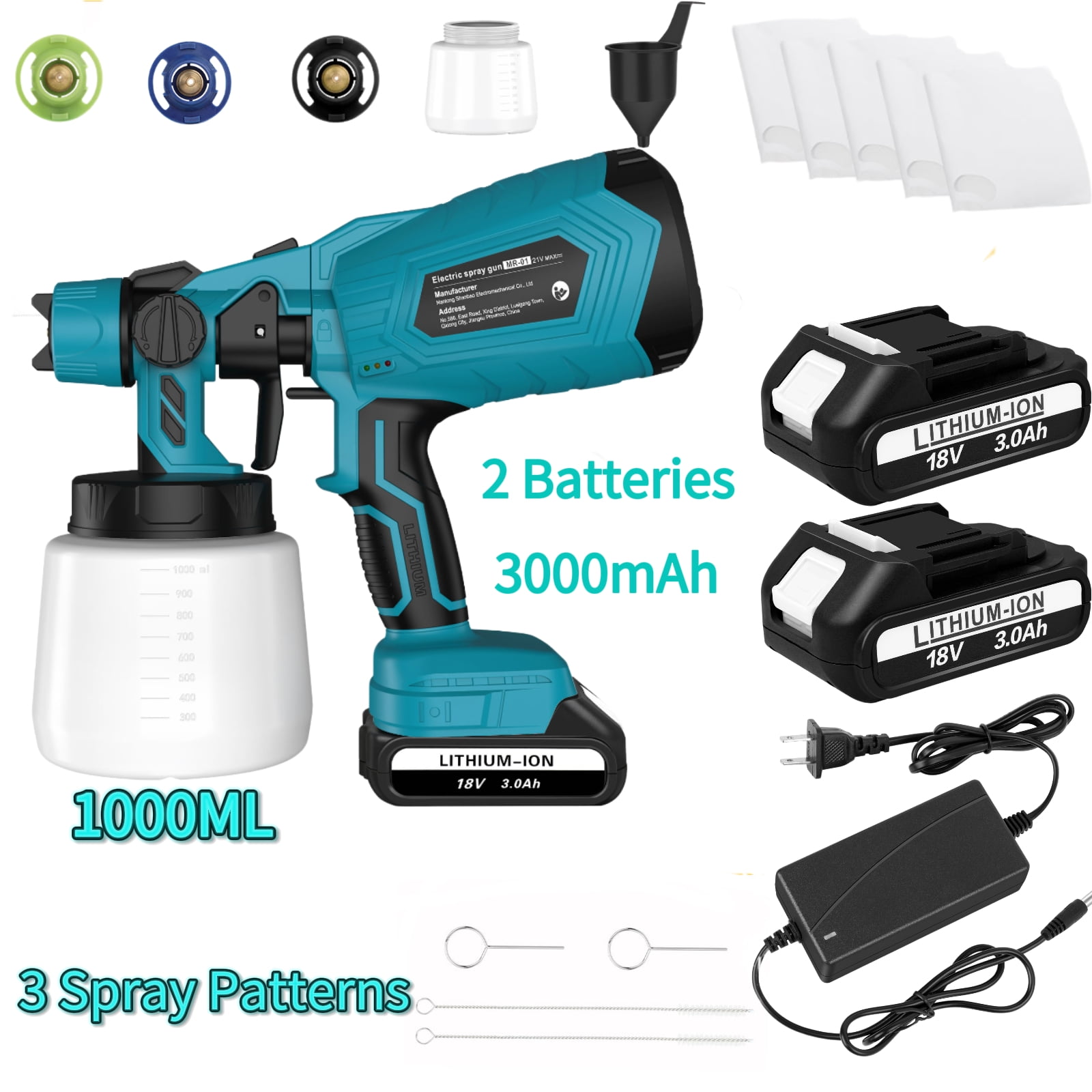 Huajiang Tech Cordless Paint Sprayer, 18V Brushless Spray Gun With 2*3 ...